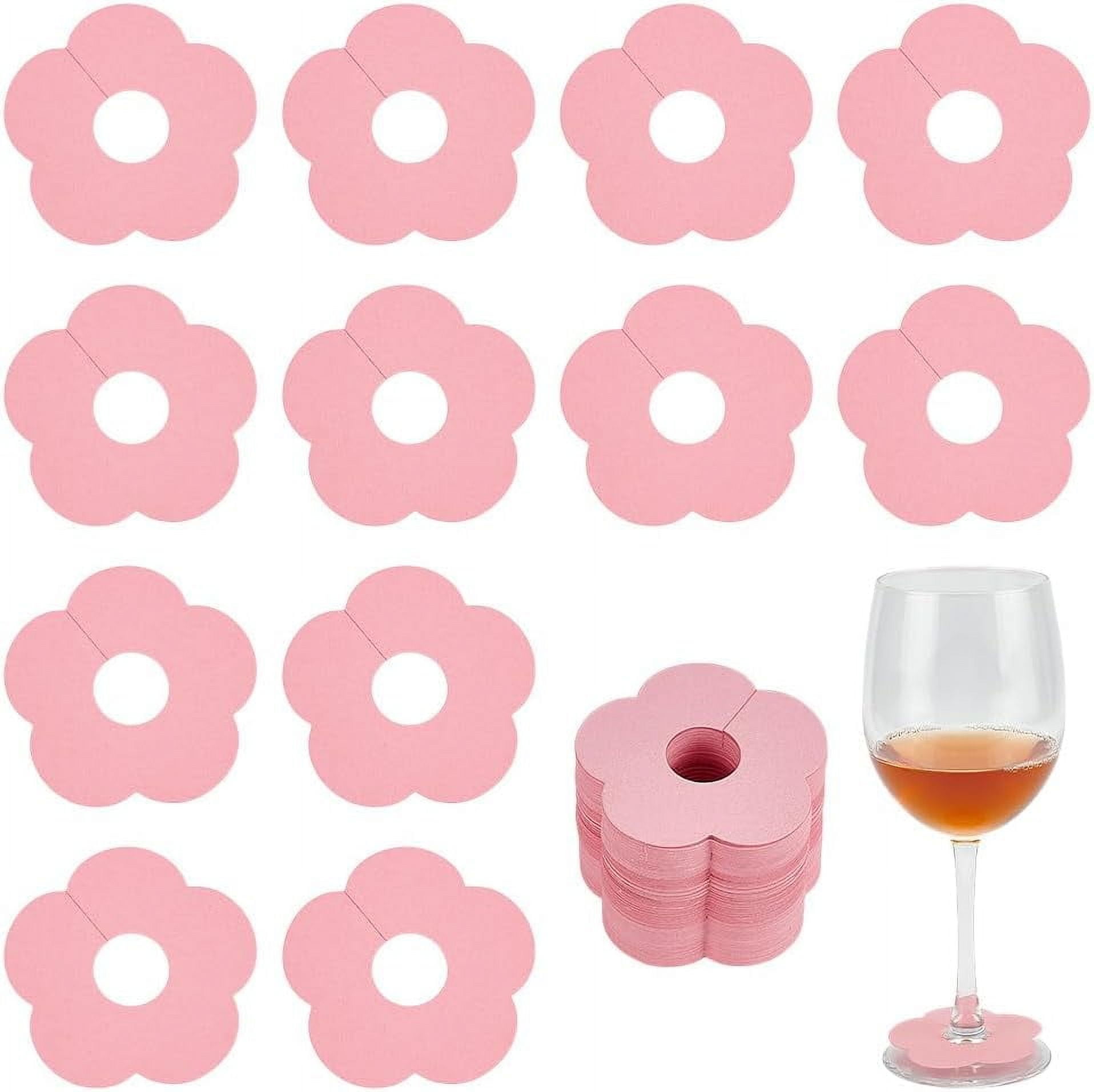 150 Pcs Drink Name Tags for Wine Glasses Flower/Round Shape Pink Paper ...