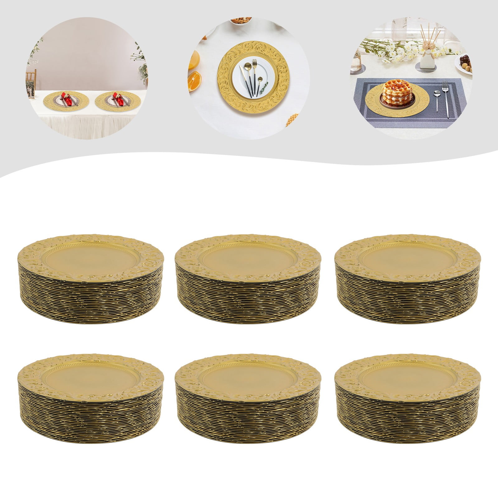 150 Pcs Gold Charger Plates Bulk 13 Inch Antique Plastic Dinner Plate ...