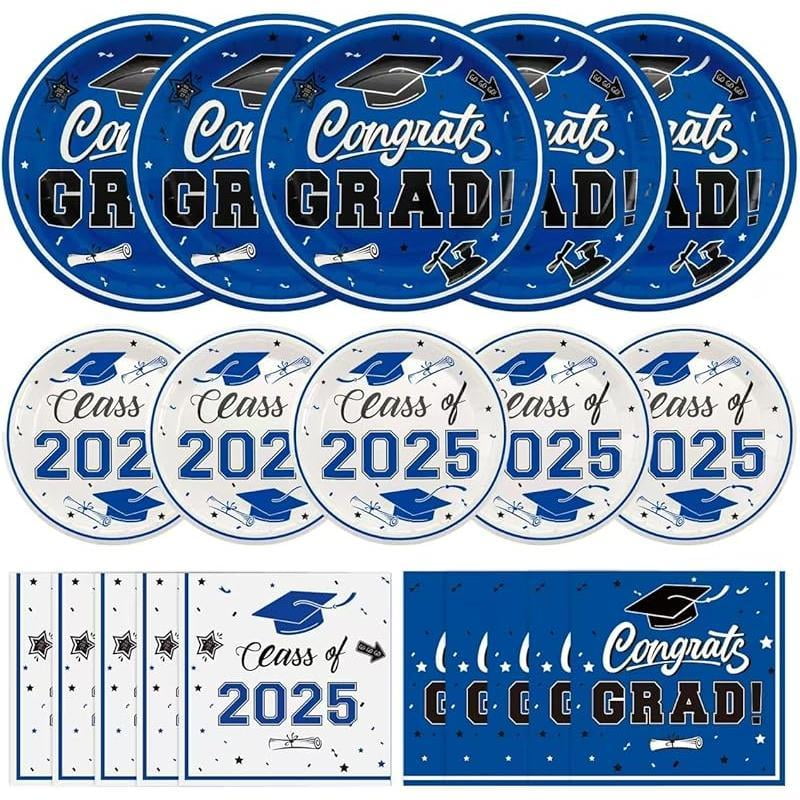 150 Pcs Graduation Plates and Napkins 2025 - Black Gold Congrats Grad ...