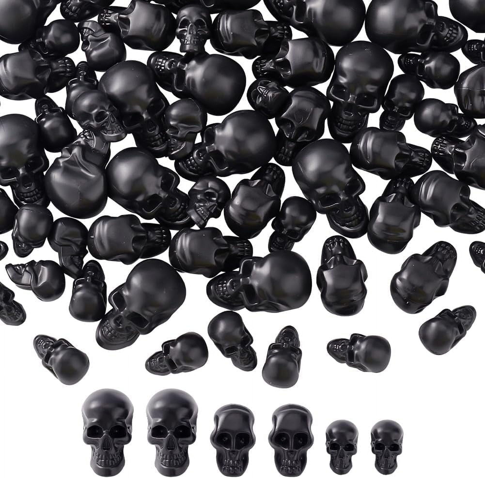 150 Pcs Halloween Skull Head Beads 3 Sizes Black Plastic Skull Figurine ...