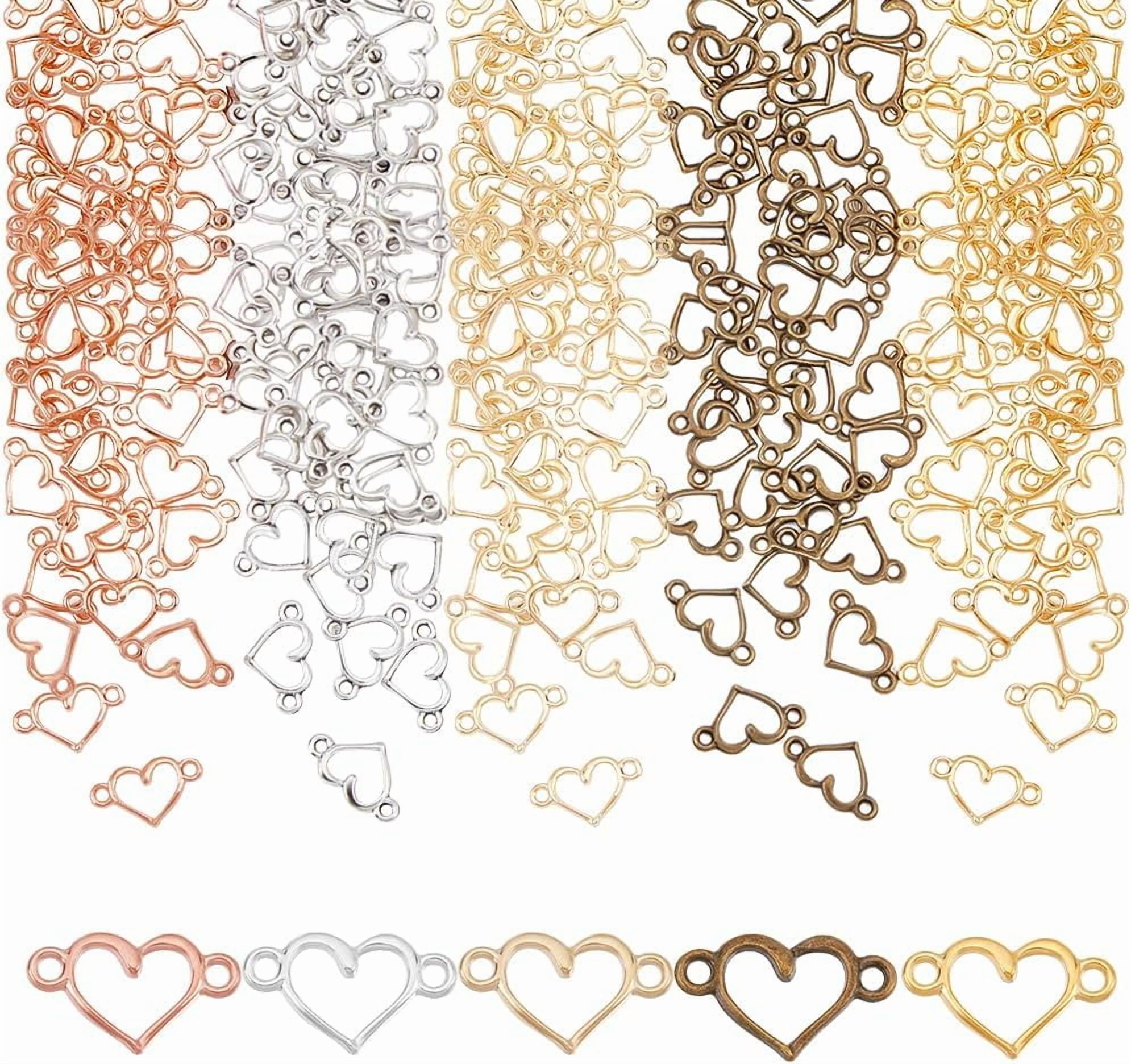 150 Pcs Heart Shape Connectors Charms 5 Color Alloy Heart Link Charms ...