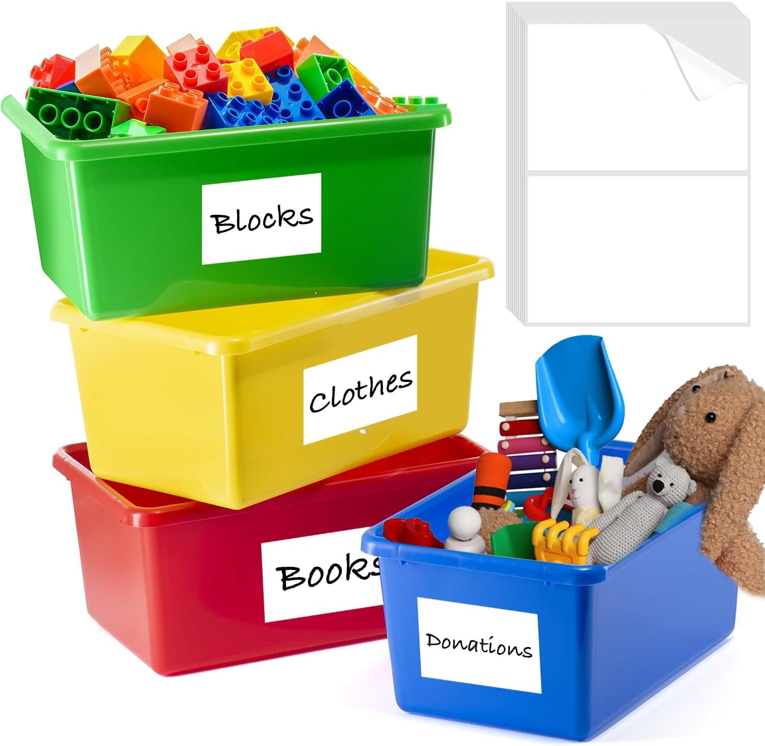 150 Pcs Large Blank Labels for Storage Bins, 6 X 4 Inch Removable Tear ...