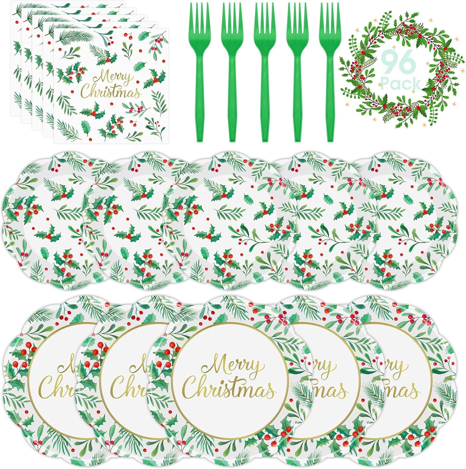 150 Pcs Merry Christmas Plates and Napkins - Disposable Christmas Paper ...