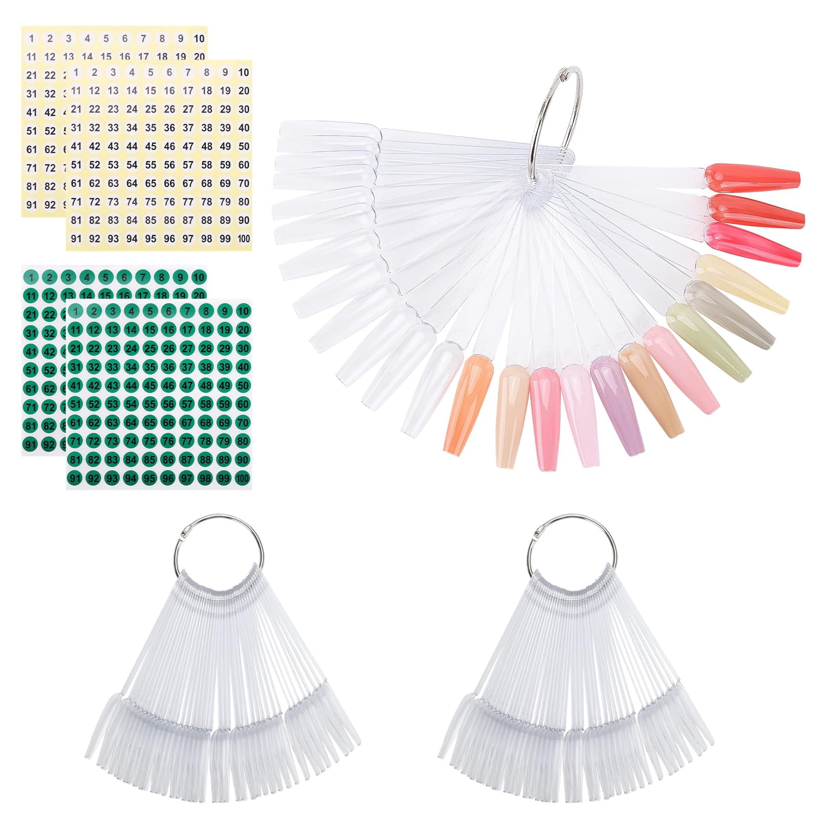 150 Pcs Nail Swatch Sticks with Number Stickers, Clear Fan-shaped Nail ...