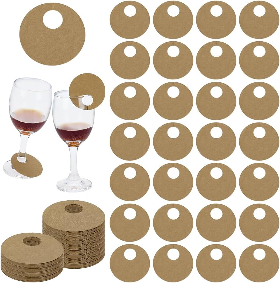 150 Pcs Paper Round Drink Name Tags Kraft Paper Wine Glass Charms 50mm ...