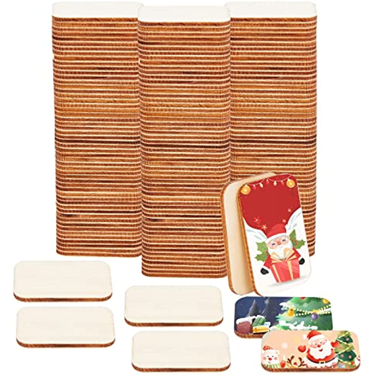 150 Pcs Rectangle Unfinished Wood Pieces 1.3x1.9" Blank Natural Wood ...