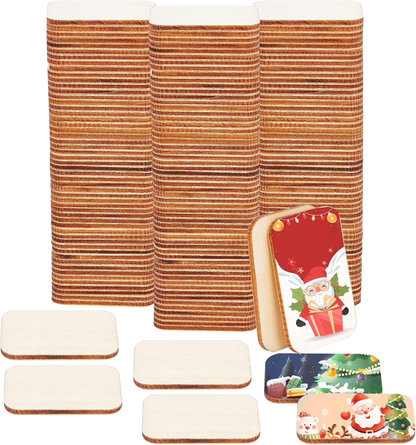 150 Pcs Rectangle Unfinished Wood Pieces 1.3x1.9 Blank Natural Wood ...