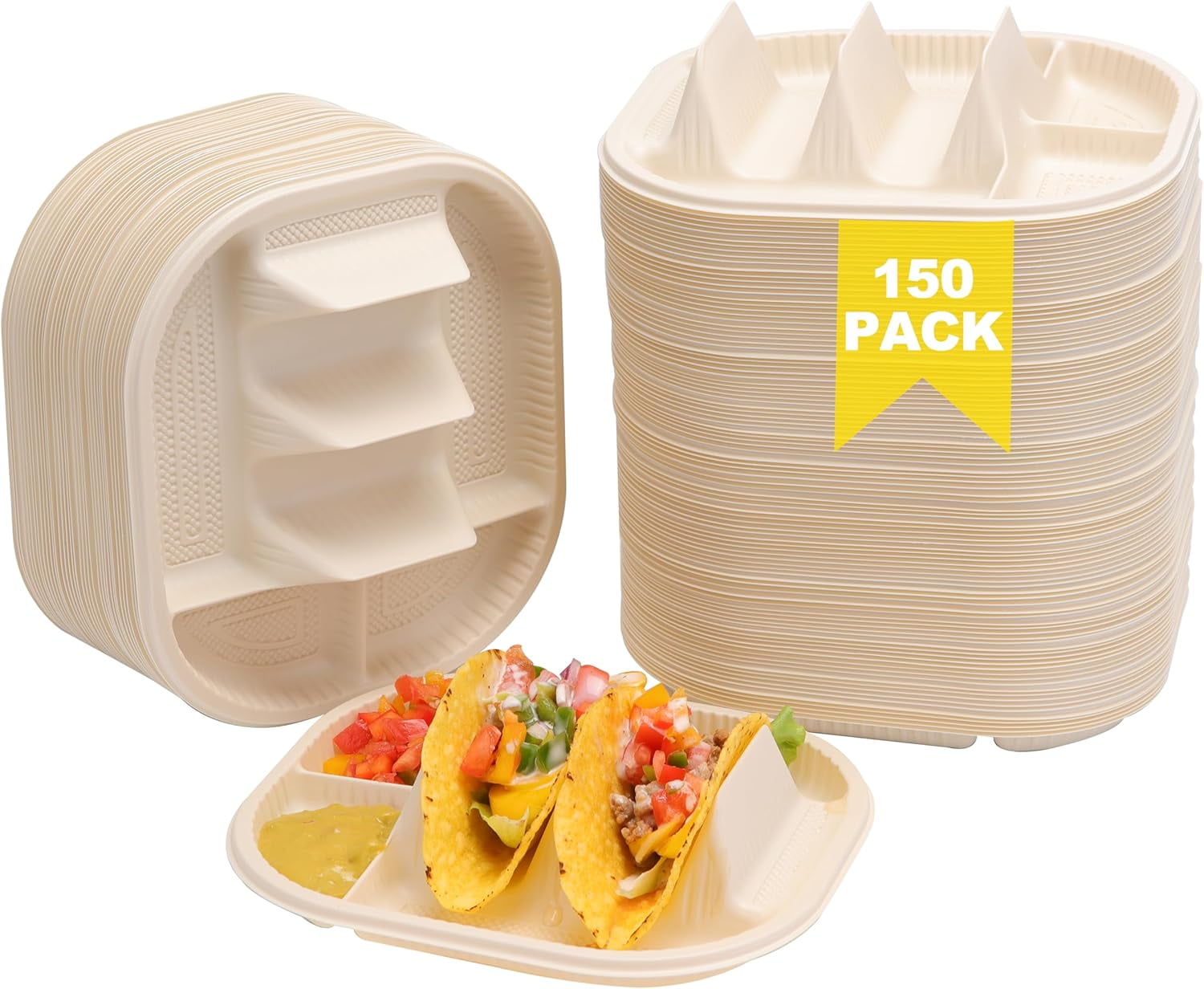 150 Pcs Small Disposable Taco Plates for Party, Cornstarch Taco Holders ...