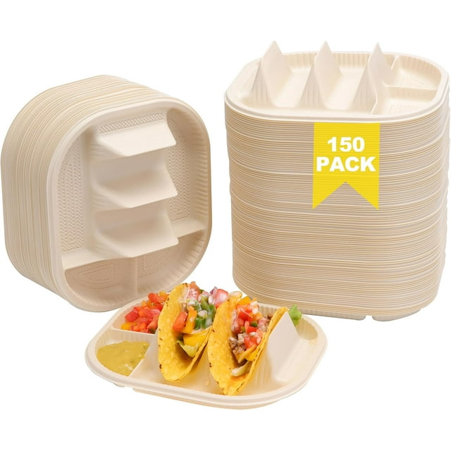 150 Pcs Small Disposable Taco Plates for Party, Cornstarch Taco Holders ...