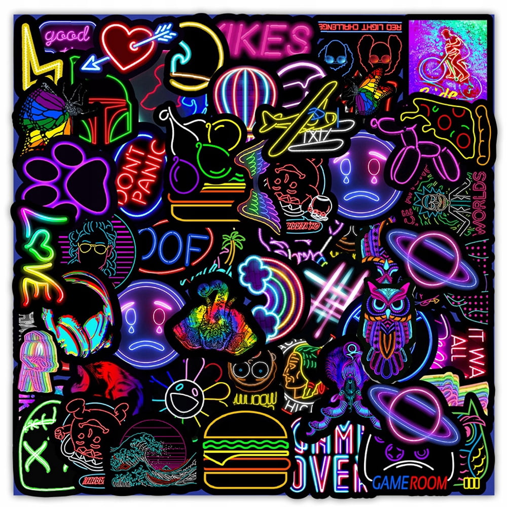 150 Pcs Stickers Cool Cartoon Neon Lights For Colorful And Waterproof ...