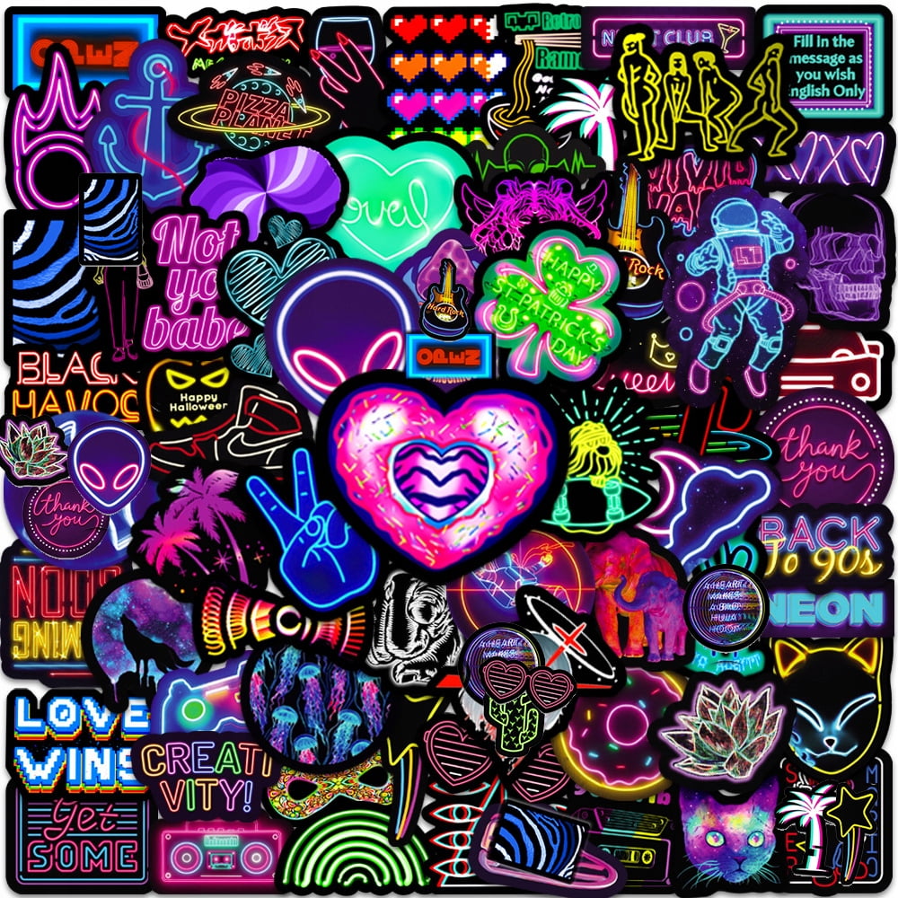 150 Pcs Stickers Neon Lamp Cool Cartoons For Colorful And Waterproof ...