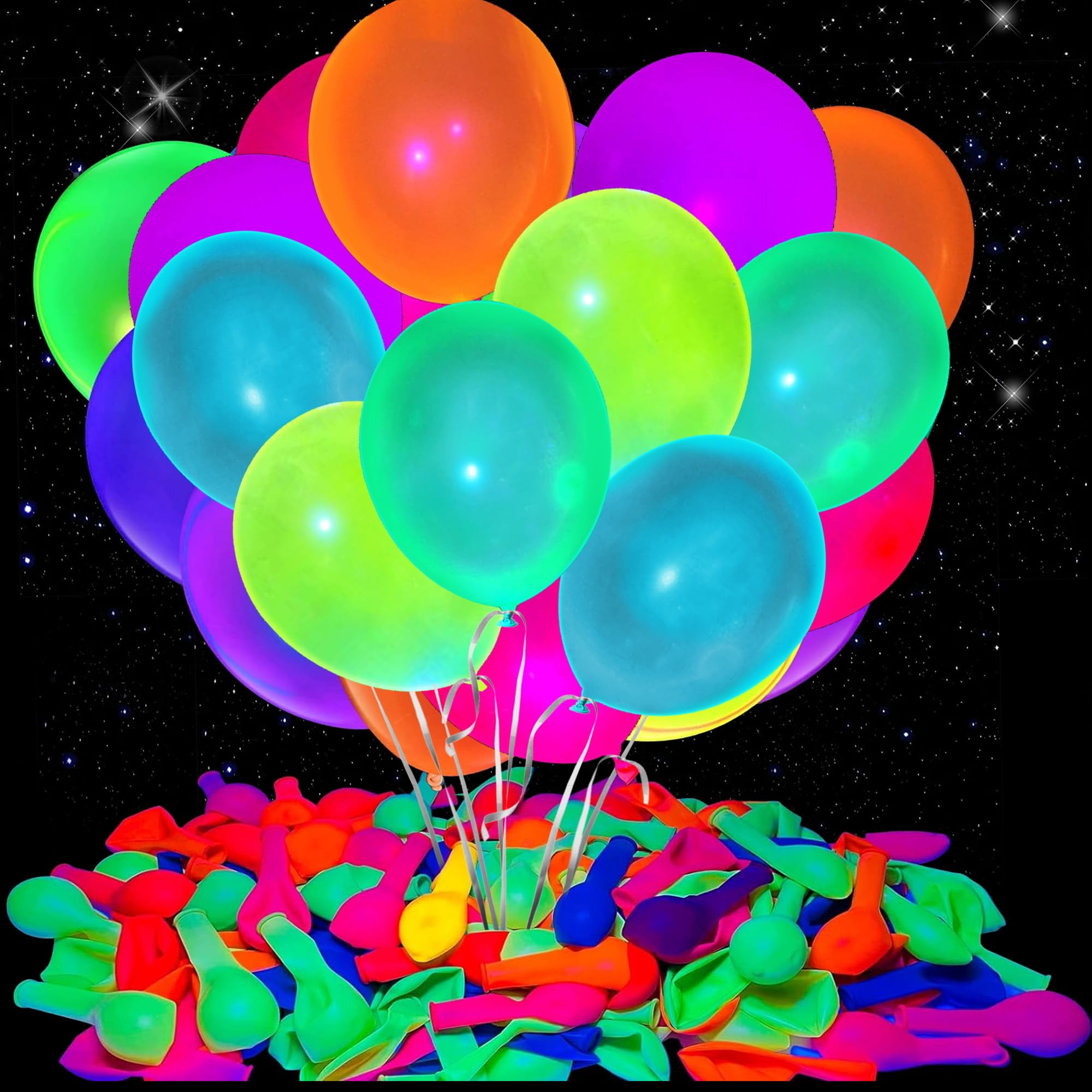 150 Pcs UVUMRT Neon Balloons, 7 Colors Blacklight Reactive Fluorescent ...