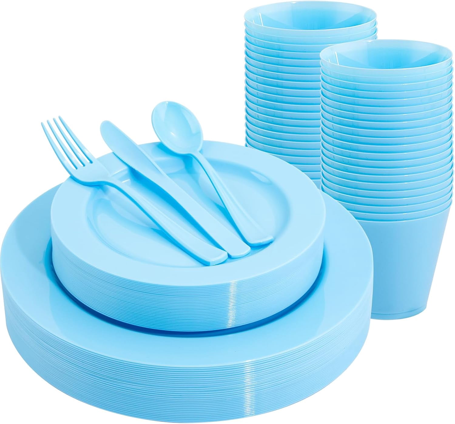 150 Piece Blue Plastic Plates Disposable - Blue Dinnerware Set Includes ...
