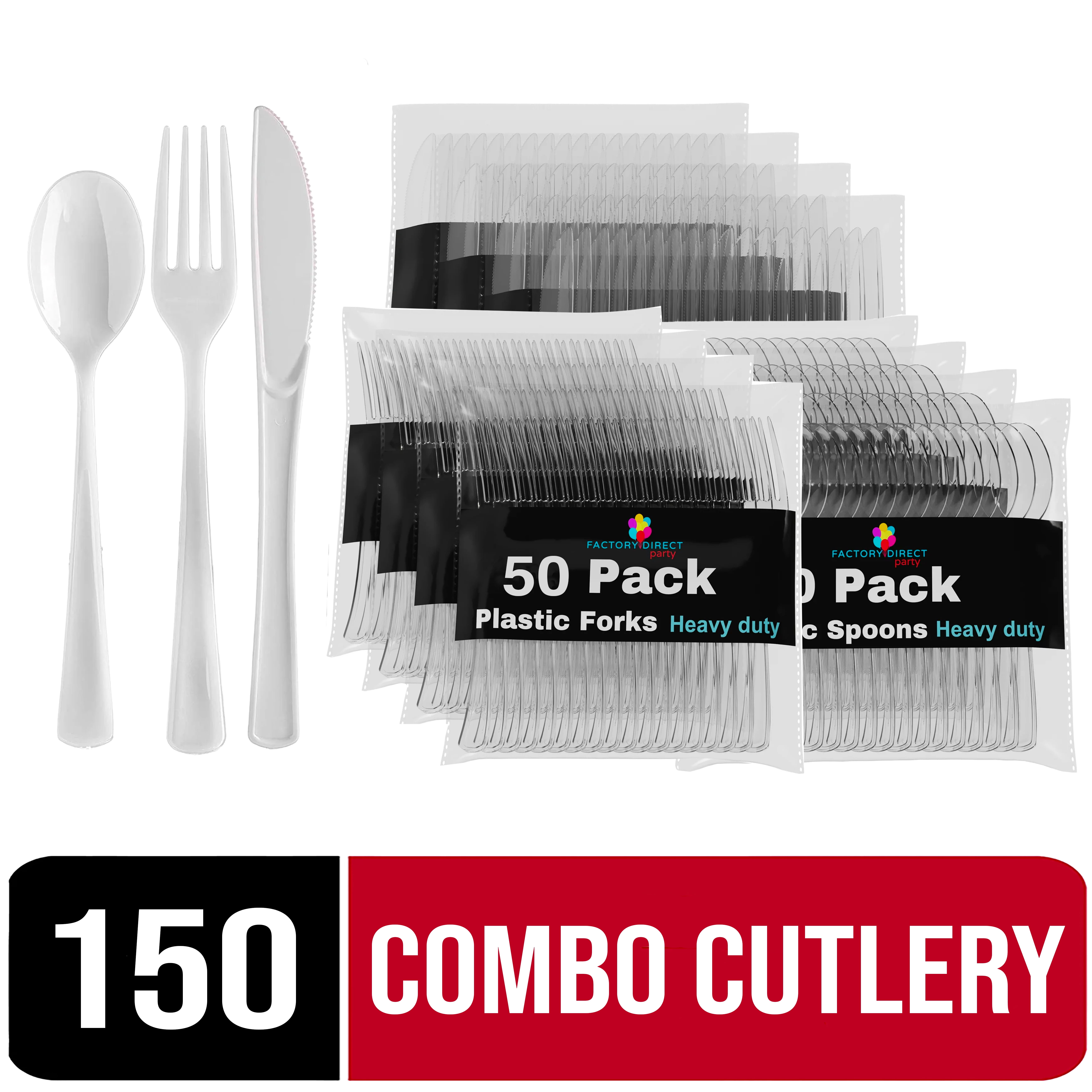 150-Piece Clear Disposable Silverware - Clear Plastic Cutlery Combo Set ...