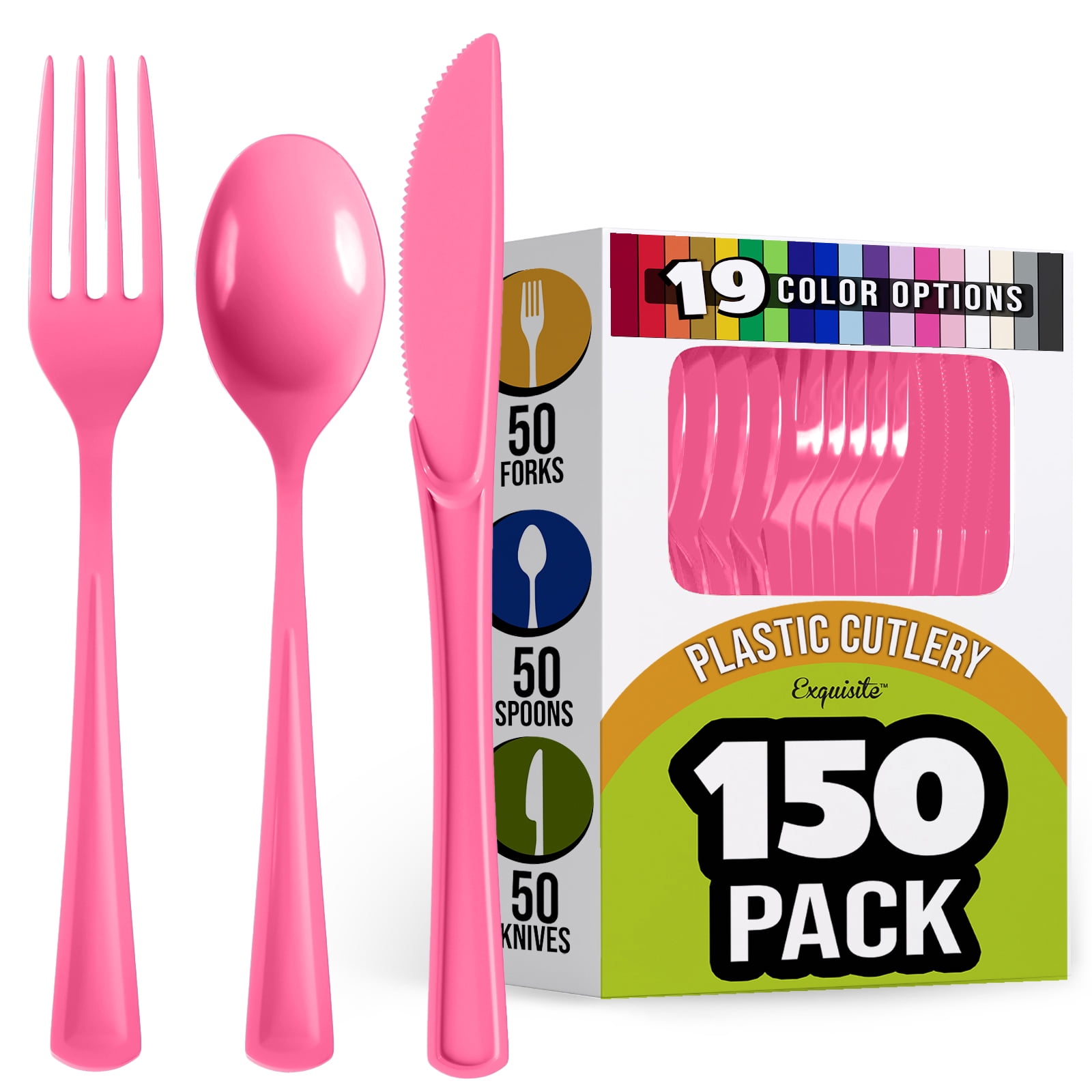 150-Piece Hot Pink Disposable Silverware -Pink Plastic Spoons Forks ...