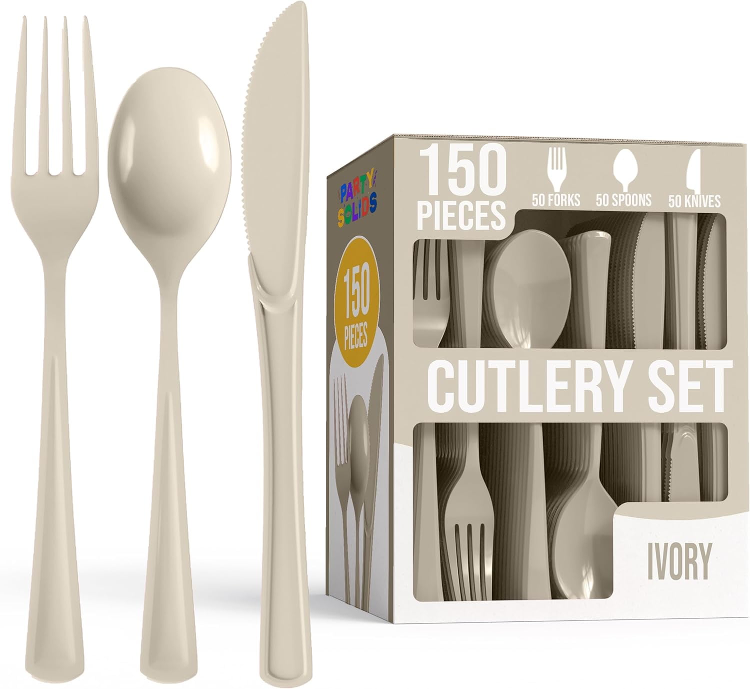 150-Piece Ivory Disposable silverware - Off White Plastic Cutlery Combo ...