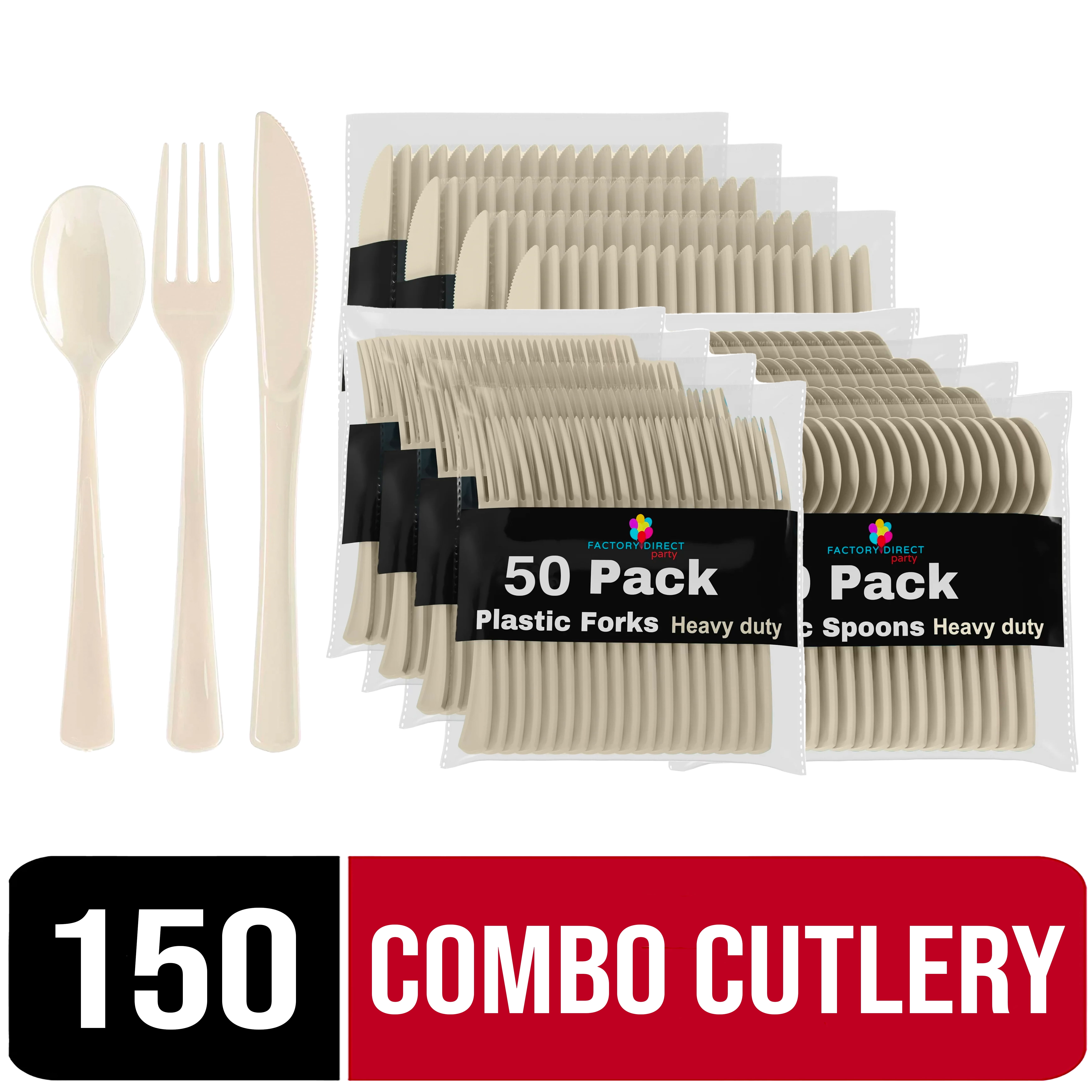 150-Piece Ivory Disposable silverware - Off White Plastic Cutlery Combo ...