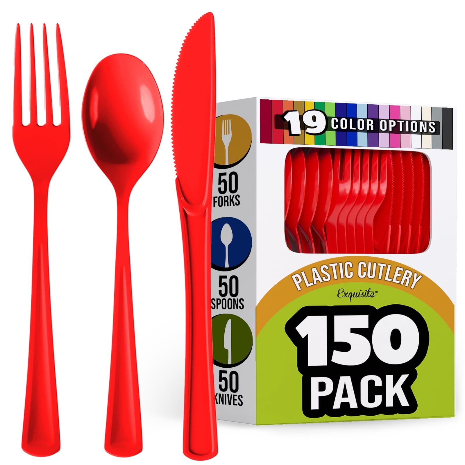 150-Piece Red Disposable Silverware - Holiday Plastic Cutlery Combo Set ...