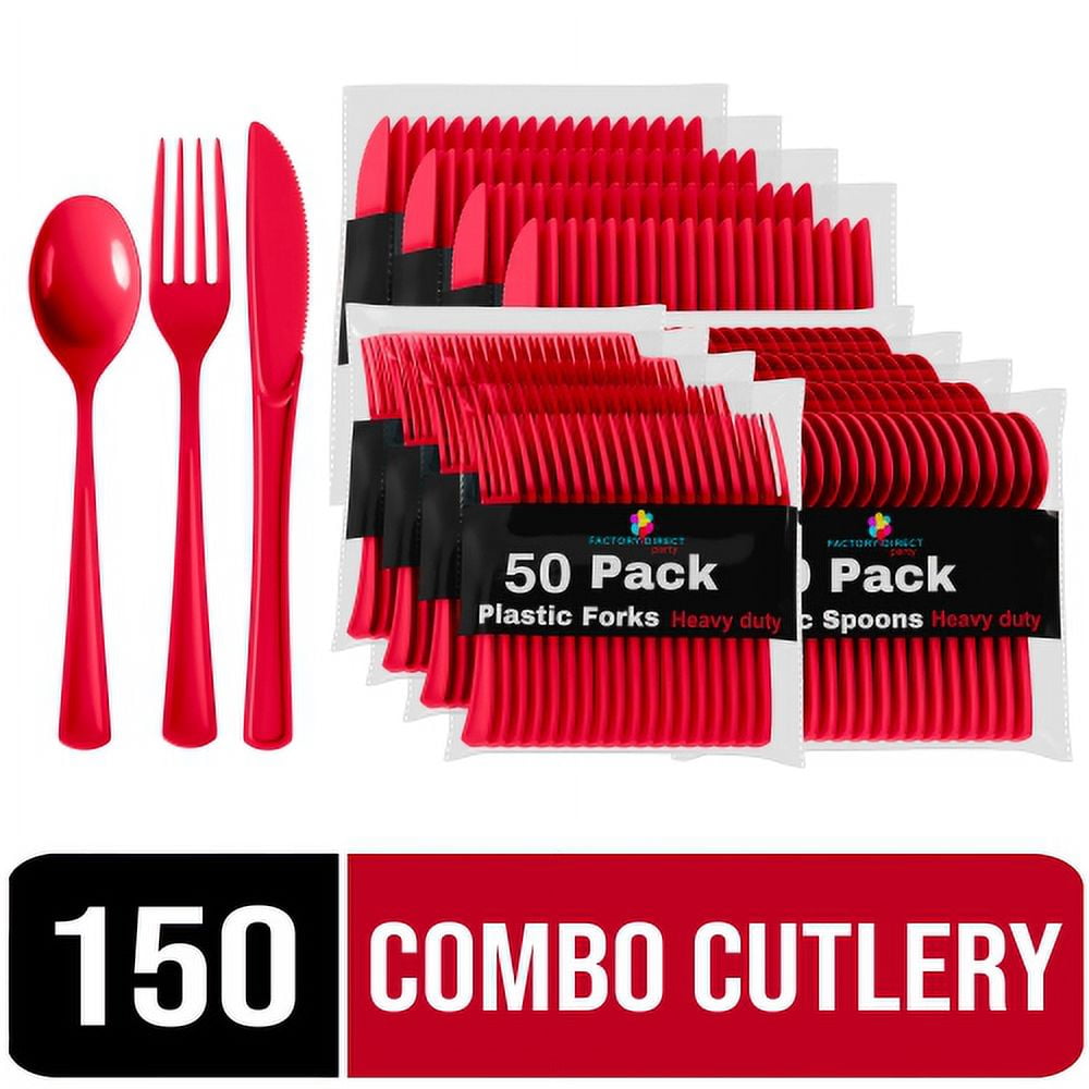 150-Piece Red Disposable Silverware - Holiday Plastic Cutlery Combo Set ...