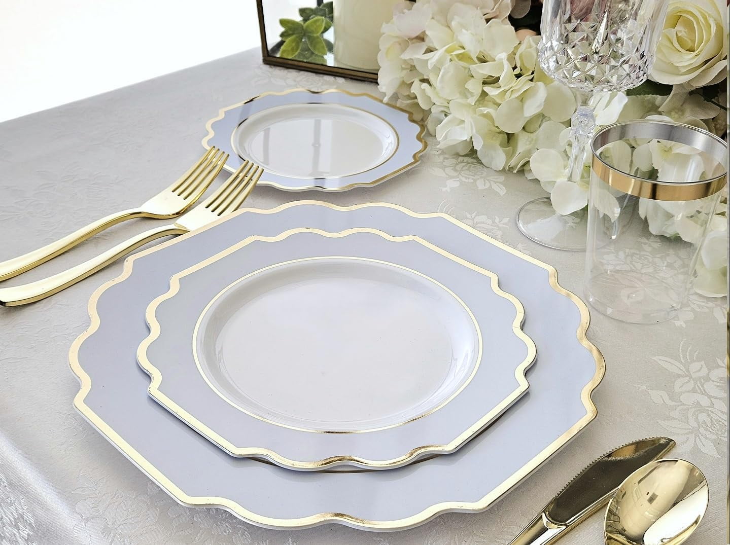 150 Piece Set (25 Guests) - Wedding Plastic Plates & Cutlery ...