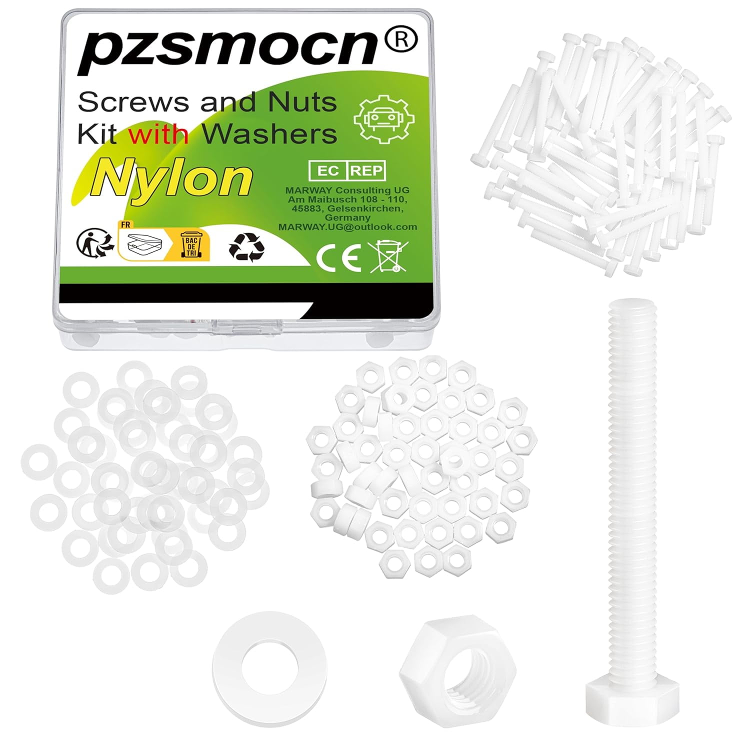 150 Pieces/50 Sets M5*40 mm Plastic White Nylon Outer Hexagon Screw Nut ...