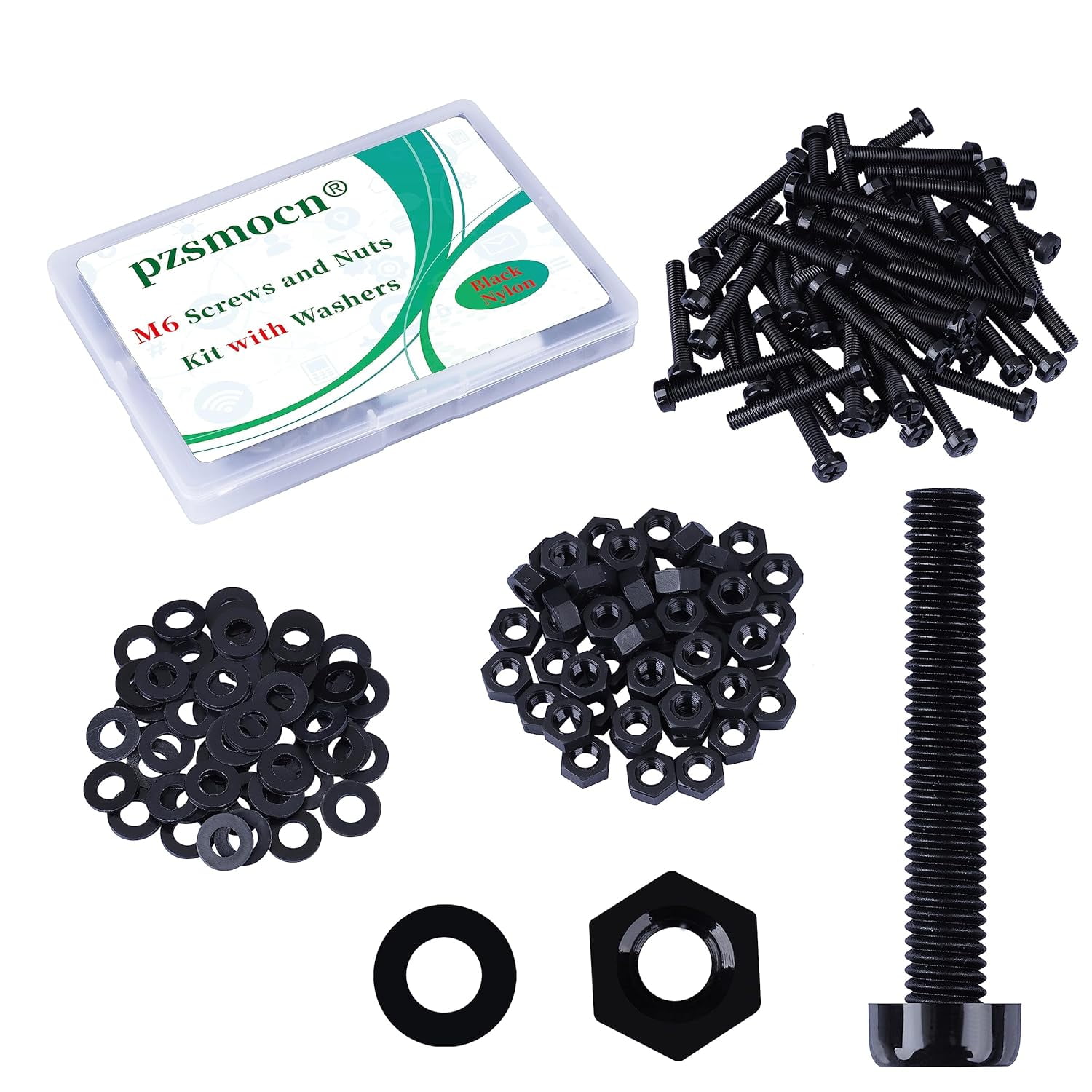 150 Pieces/50 Sets M6*40 mm Plastic Black Nylon Cross Round Head Screw ...