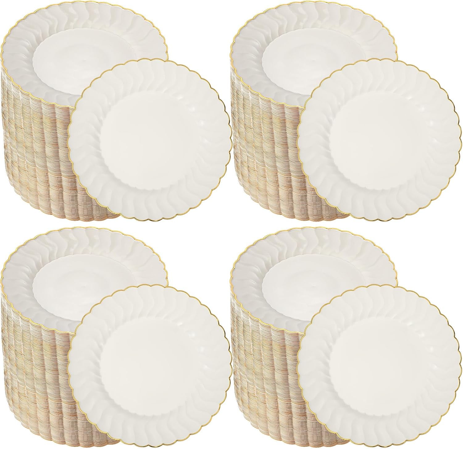 150 Pieces 7.5 Inch Ivory with Gold Rim Plastic Disposable Plates Bulk ...