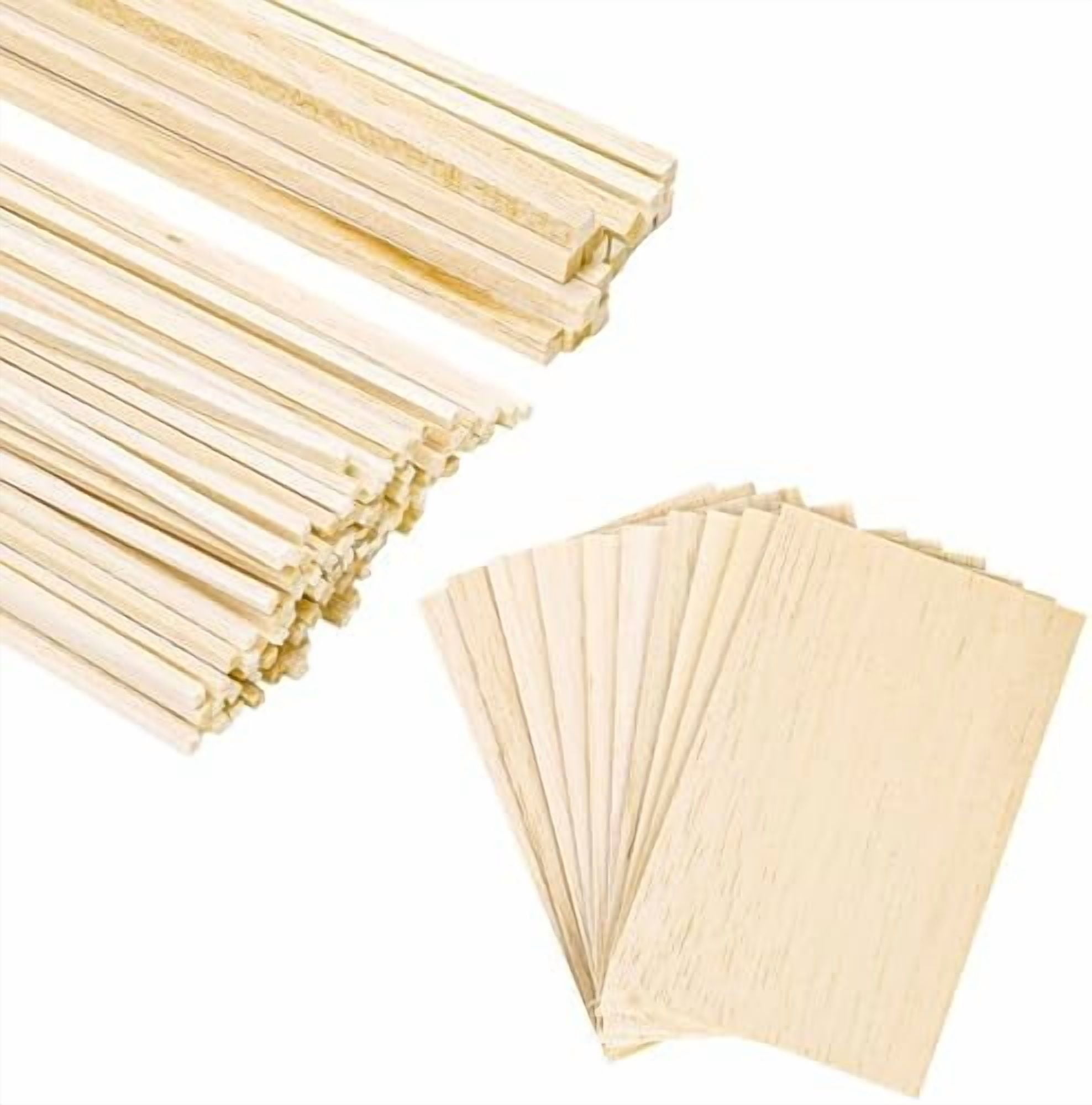 150 Pieces Balsa Wood Sticks, Square Unfinished Balsa Wood Sheets Set ...