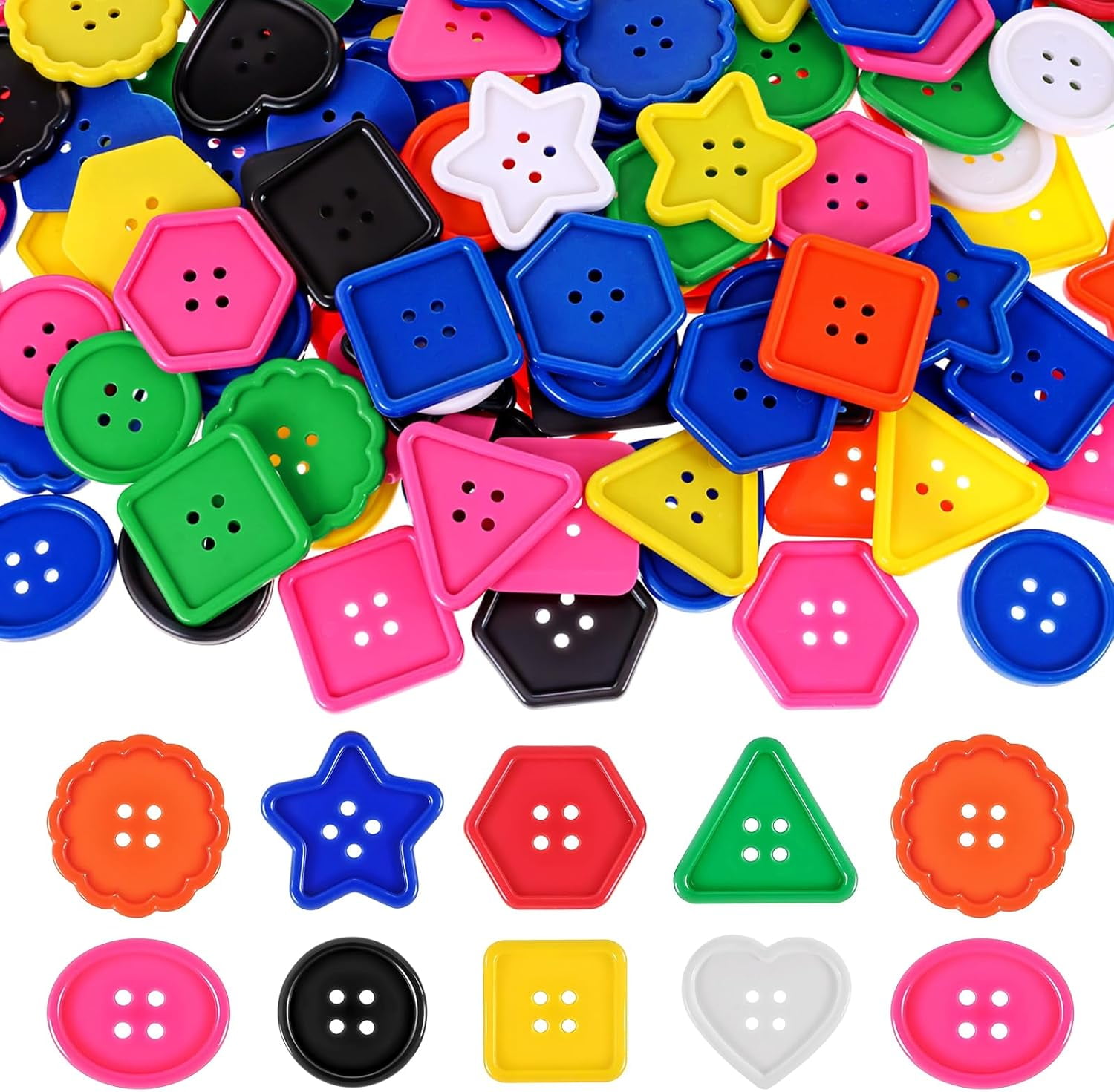 150 Pieces Big Bright Buttons 8 Color 8 Large Shapes DIY Manual Button Handmade Ornament Buttons ...
