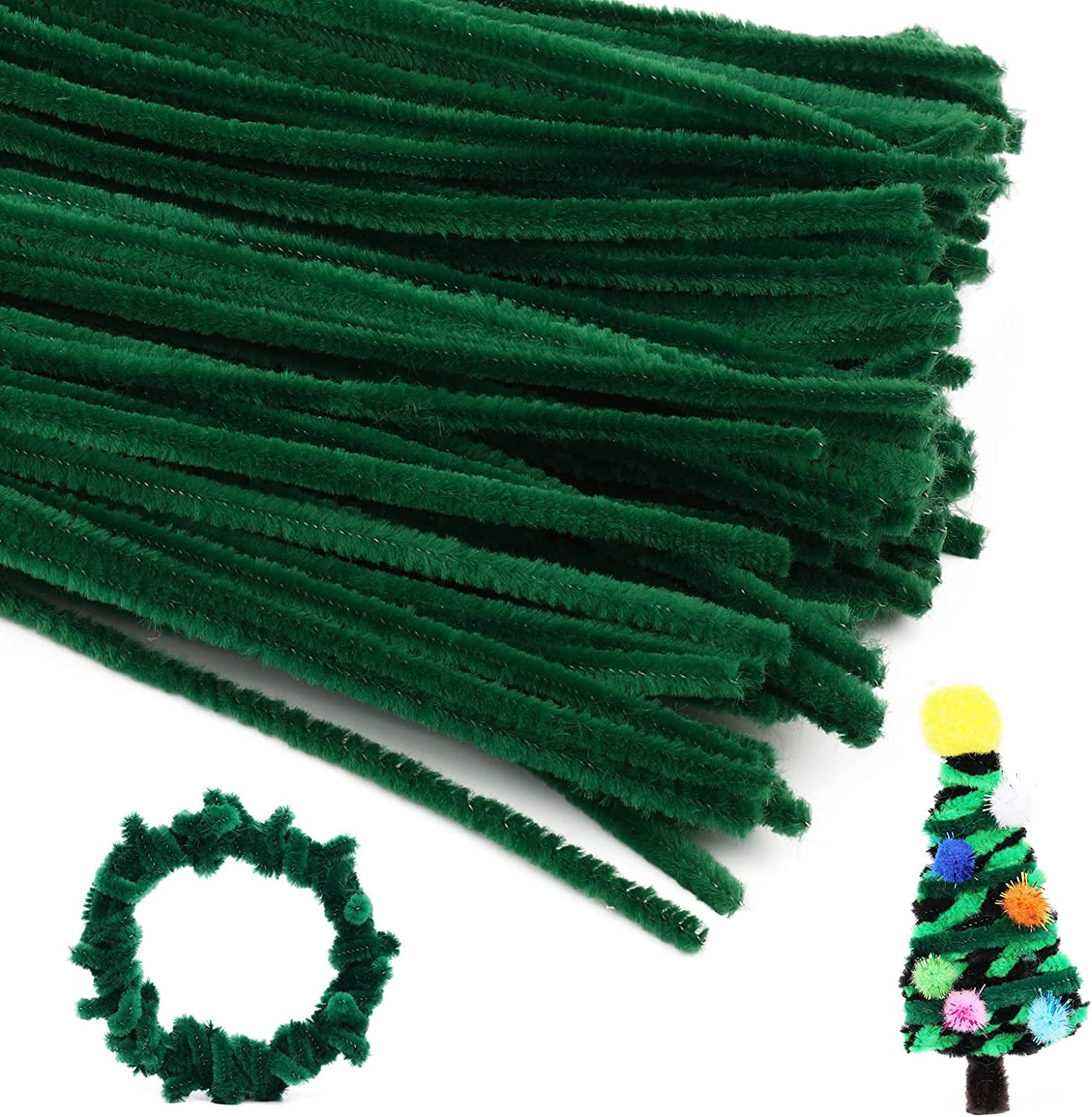 150 Pieces Christmas Pipe Cleaners Chenille Stem, Dark Green Craft Pipe ...