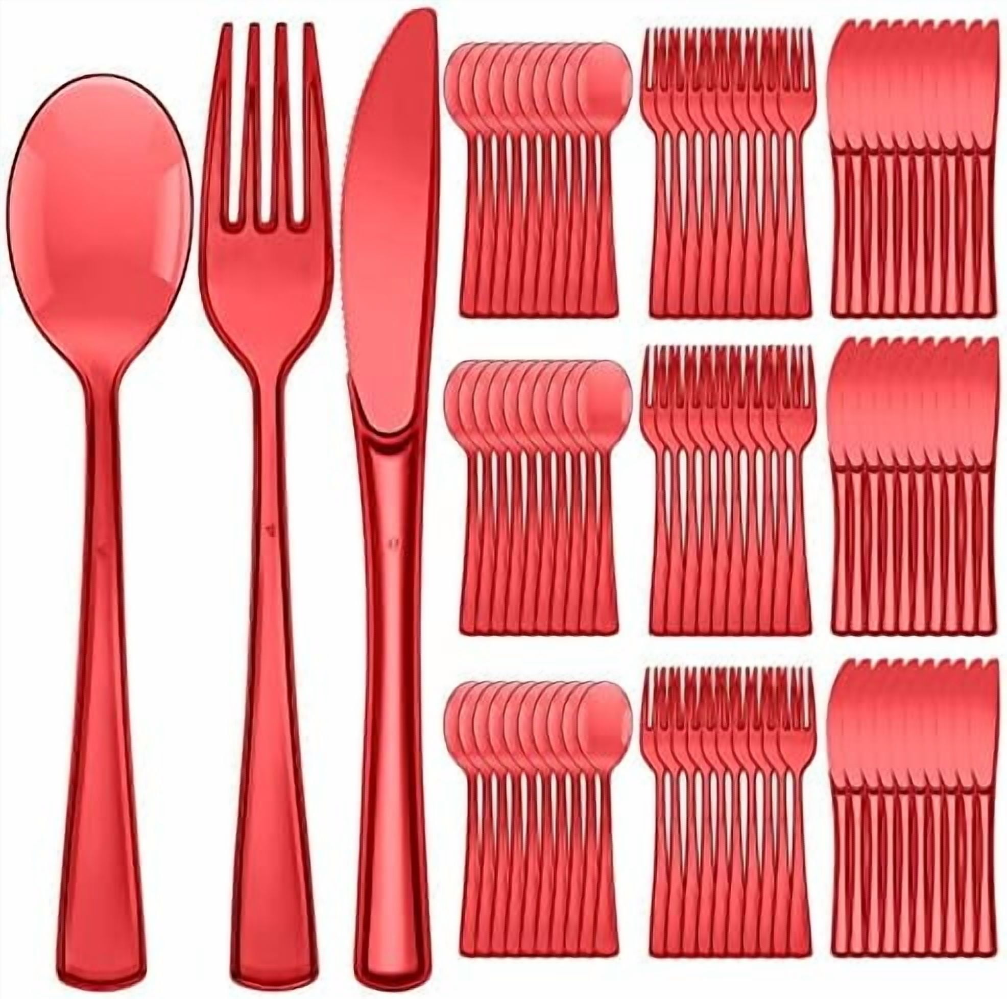 150 Pieces Disposable Cutlery Set Plastic Silverware Heavy Duty Utensil ...