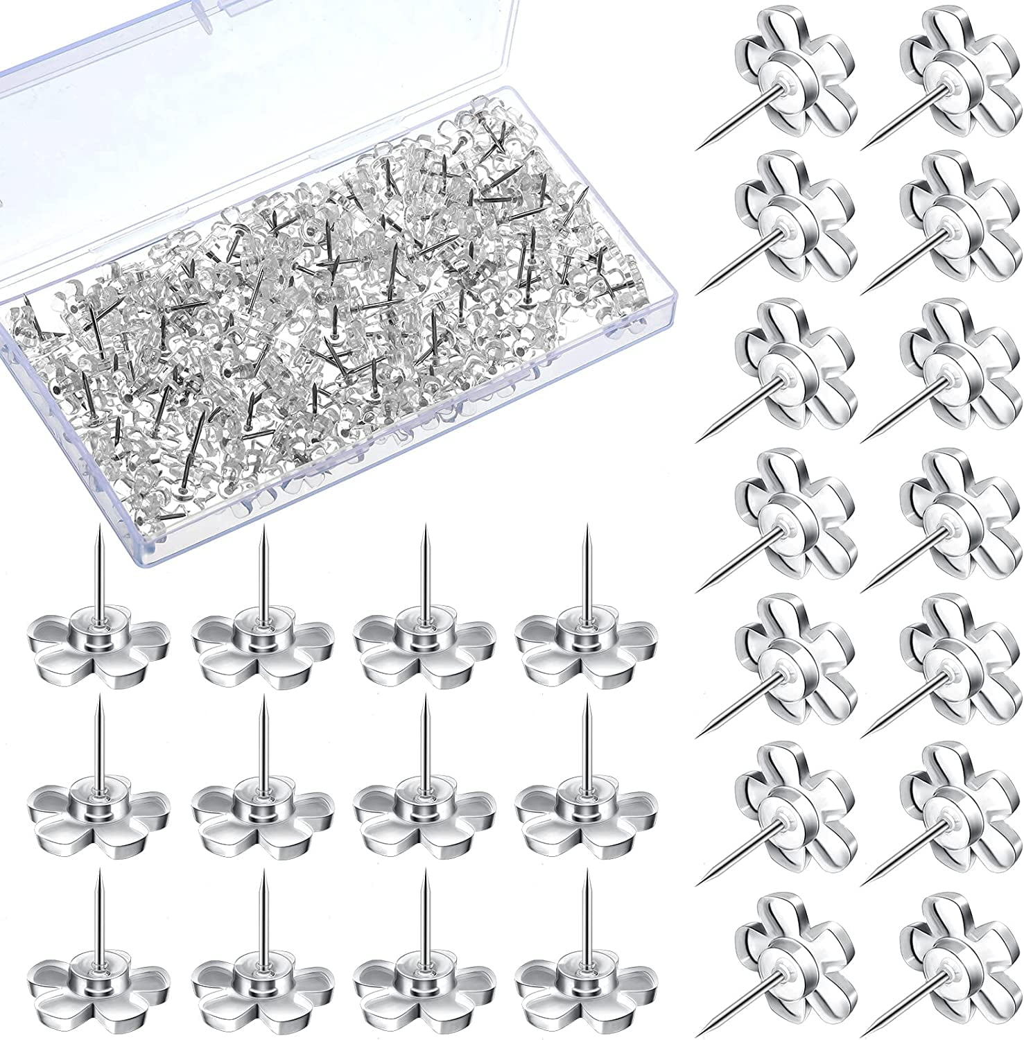 150 Pieces Flower Push Pins Clear Push Pins for Cork Board, Transparent ...