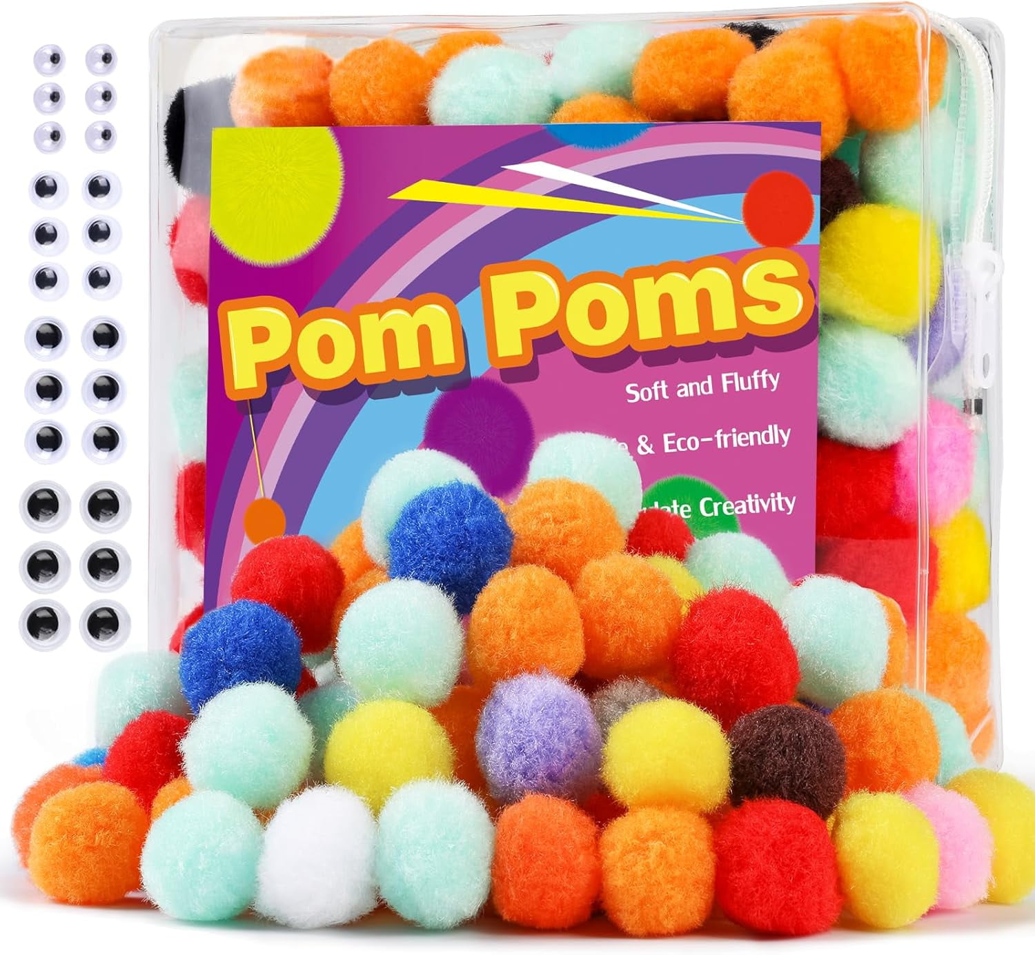 150 Pieces Light Blue Pom Poms, 1 Inch Pom Poms with Self-Adhesive ...
