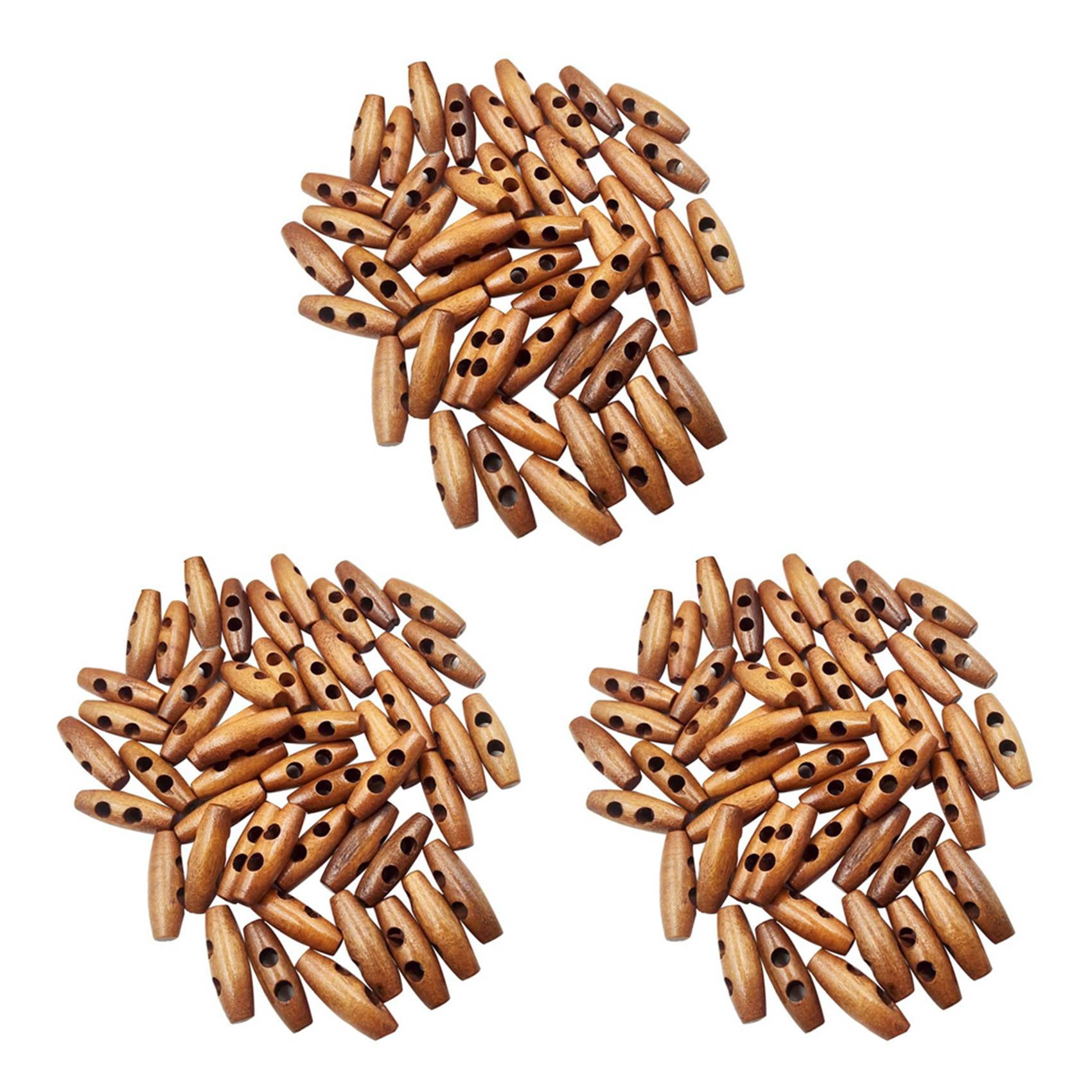150 Pieces Olive Shape Wooden Toggles Buttons 2 Holes Sewing Buttons ...