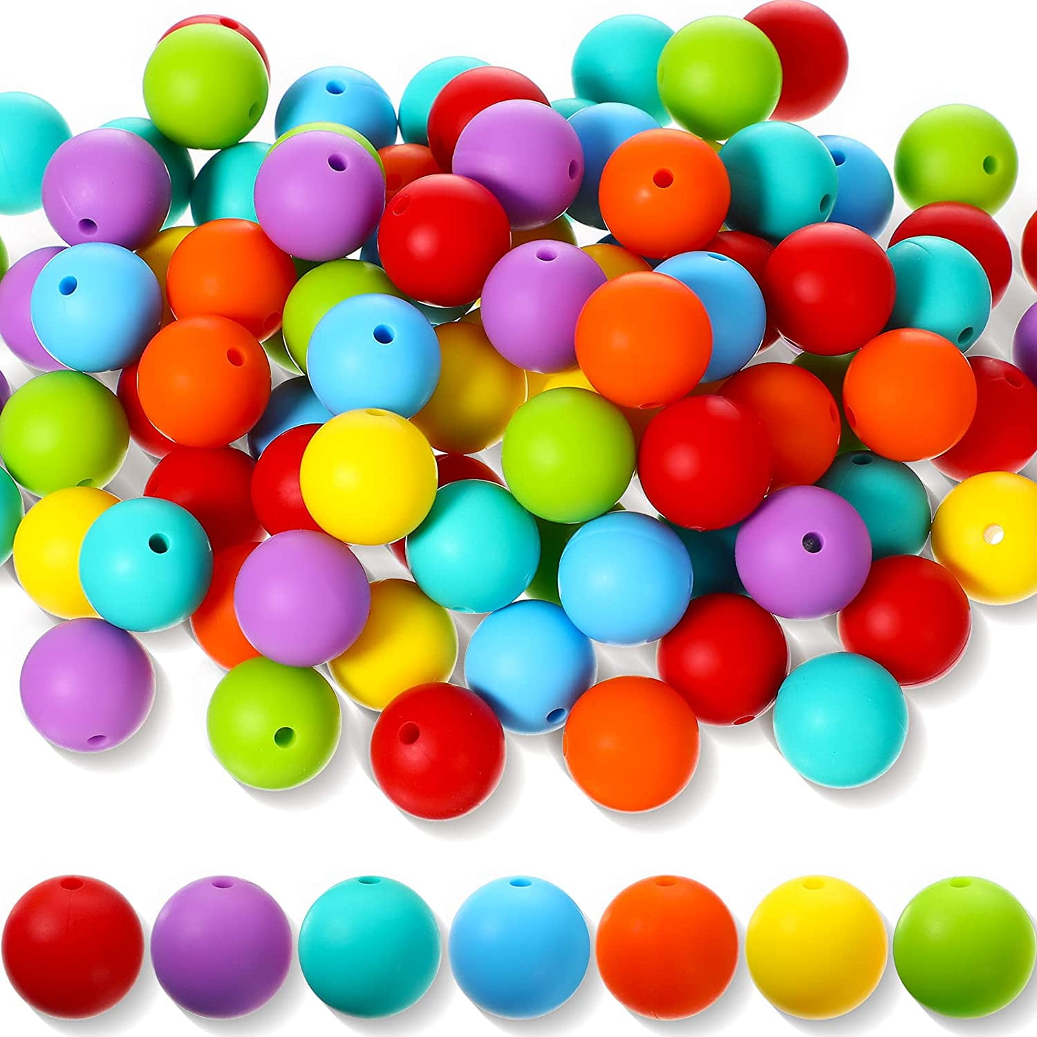 150 Pieces Silicone Beads 15mm Assorted Color Silicone Teething Beads ...
