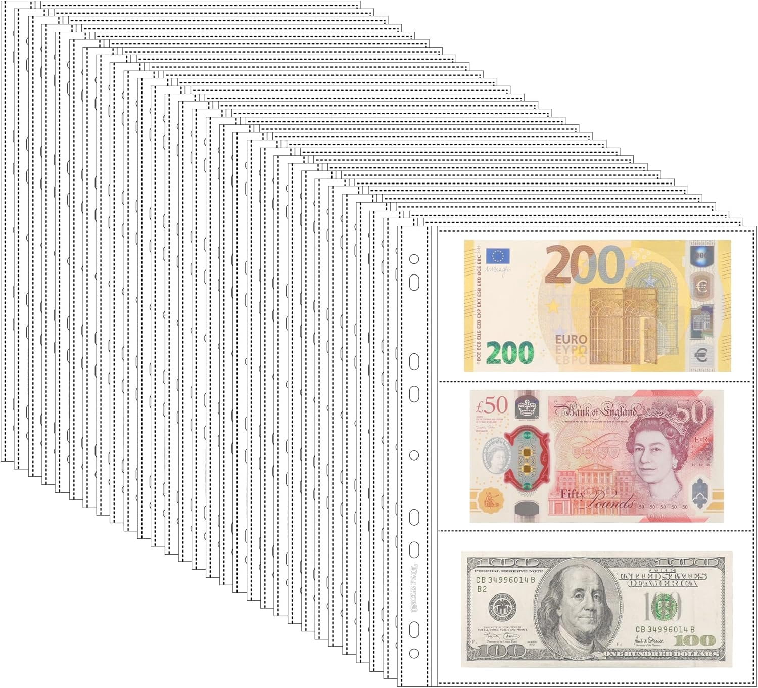 150 Pockets Archival Banknote Pages - 50 Sheets Acid-Free Protector ...