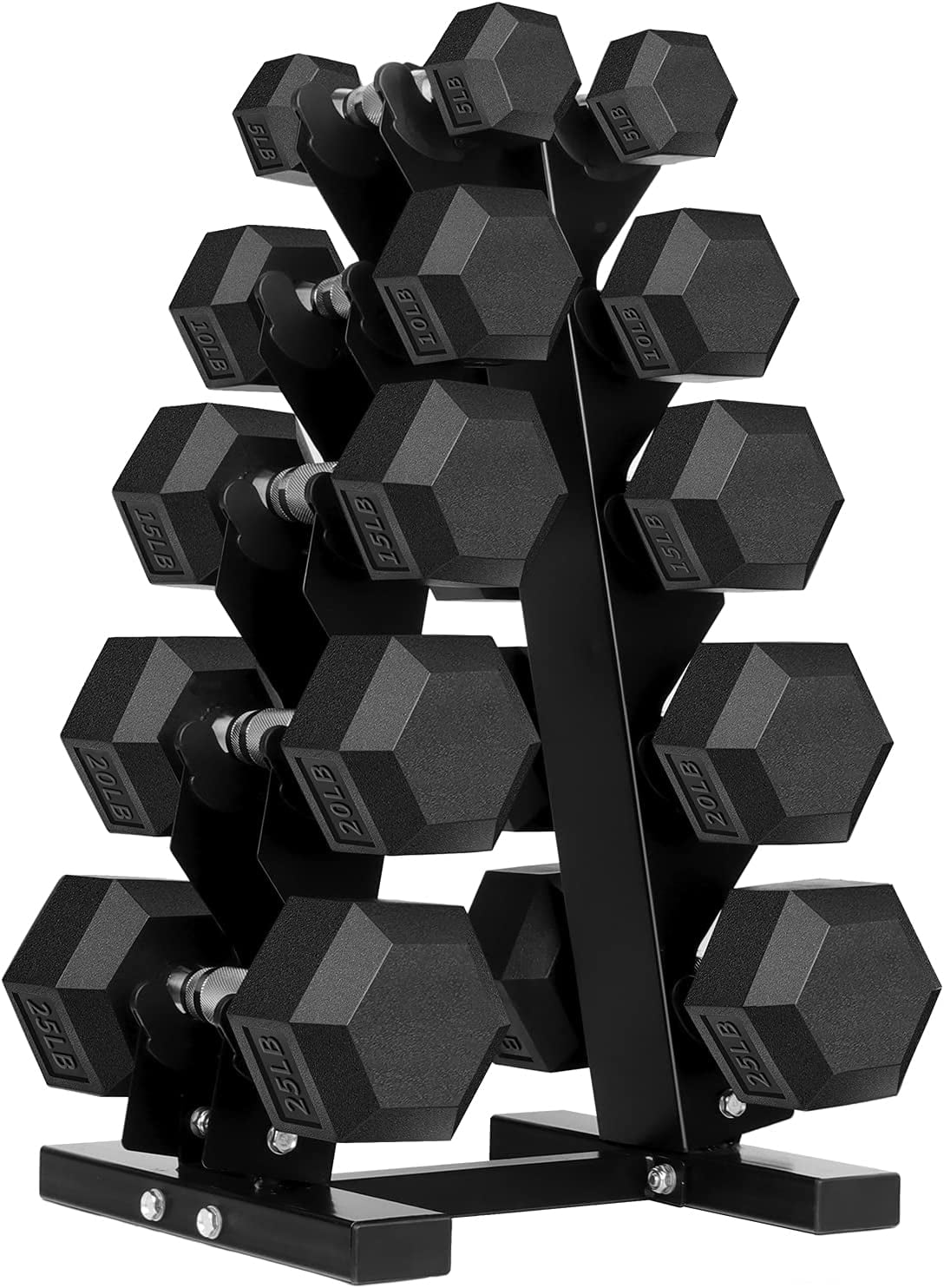 150 Pound Hex Dumbbell Set with Rubber Coated Dumbbells and Rack ...