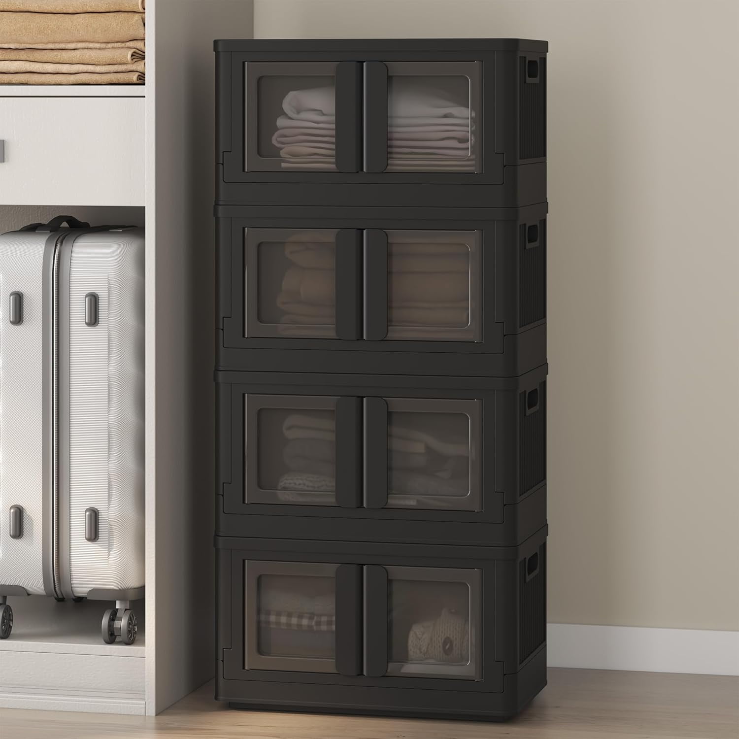 150 QT Stackable Storage Bins With Lids, Collapsible Plastic Storage ...