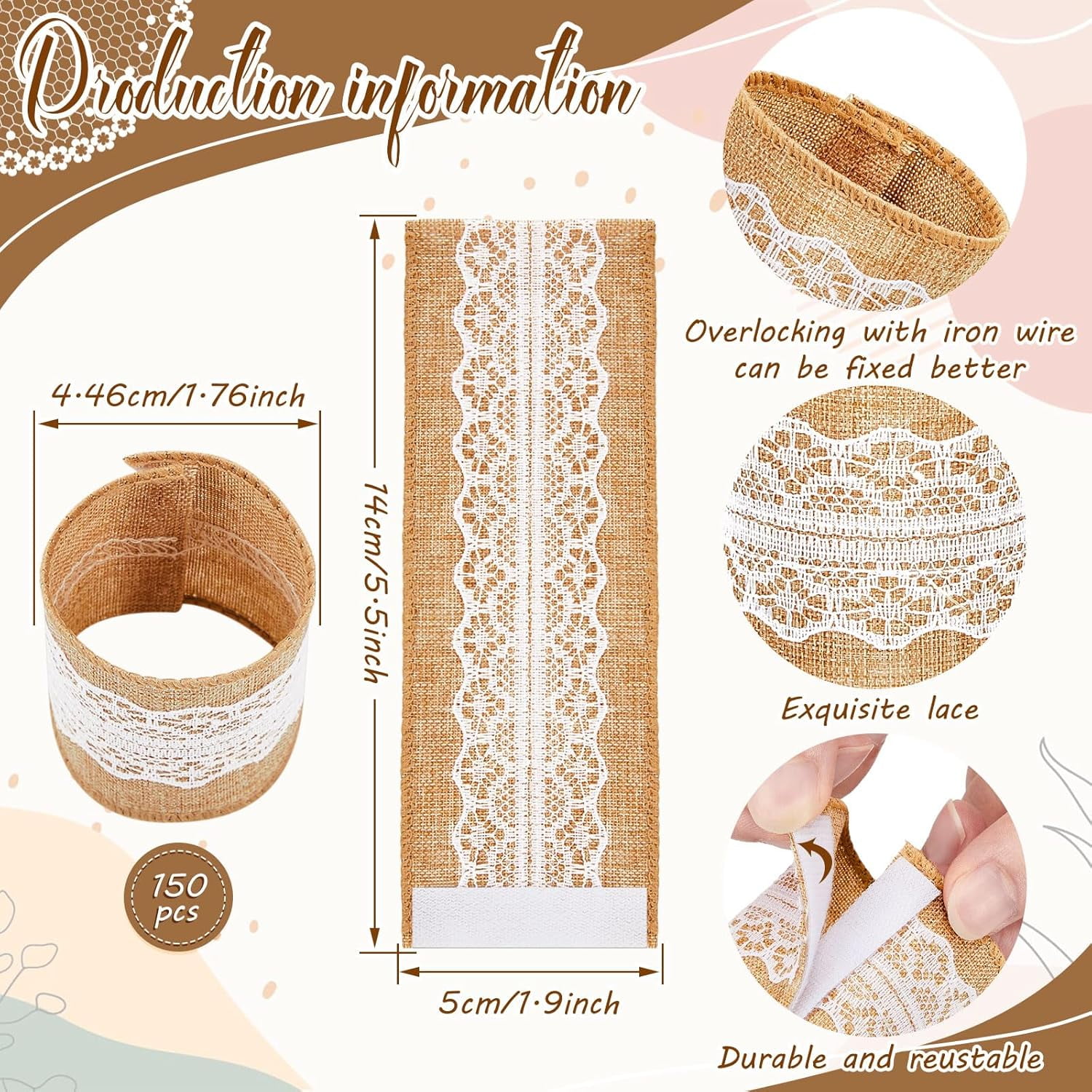 150 Rustic Burlap Bulk Farmhouse Boho Holiday Napkin Holders Country ...