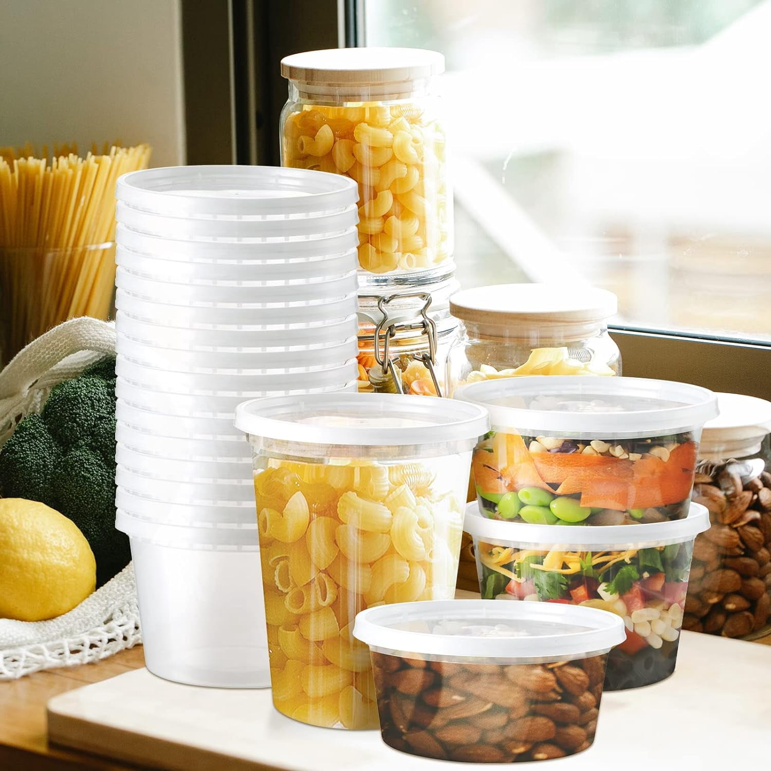 150 Set Deli-Containers-with-Lids: [8oz 16oz 32oz] Combo Plastic-Food ...