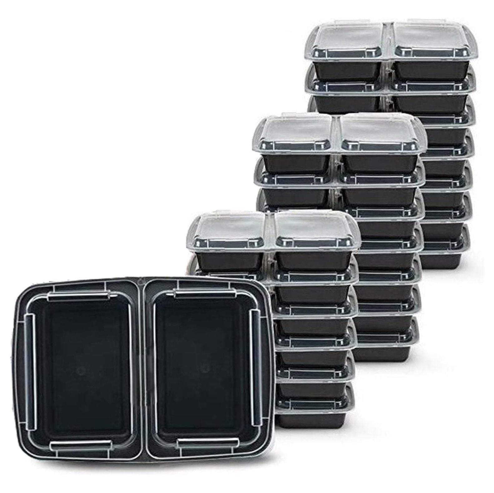 [150 Sets] 2 Compartment Meal Prep Containers, 28oz Black Plastic ...