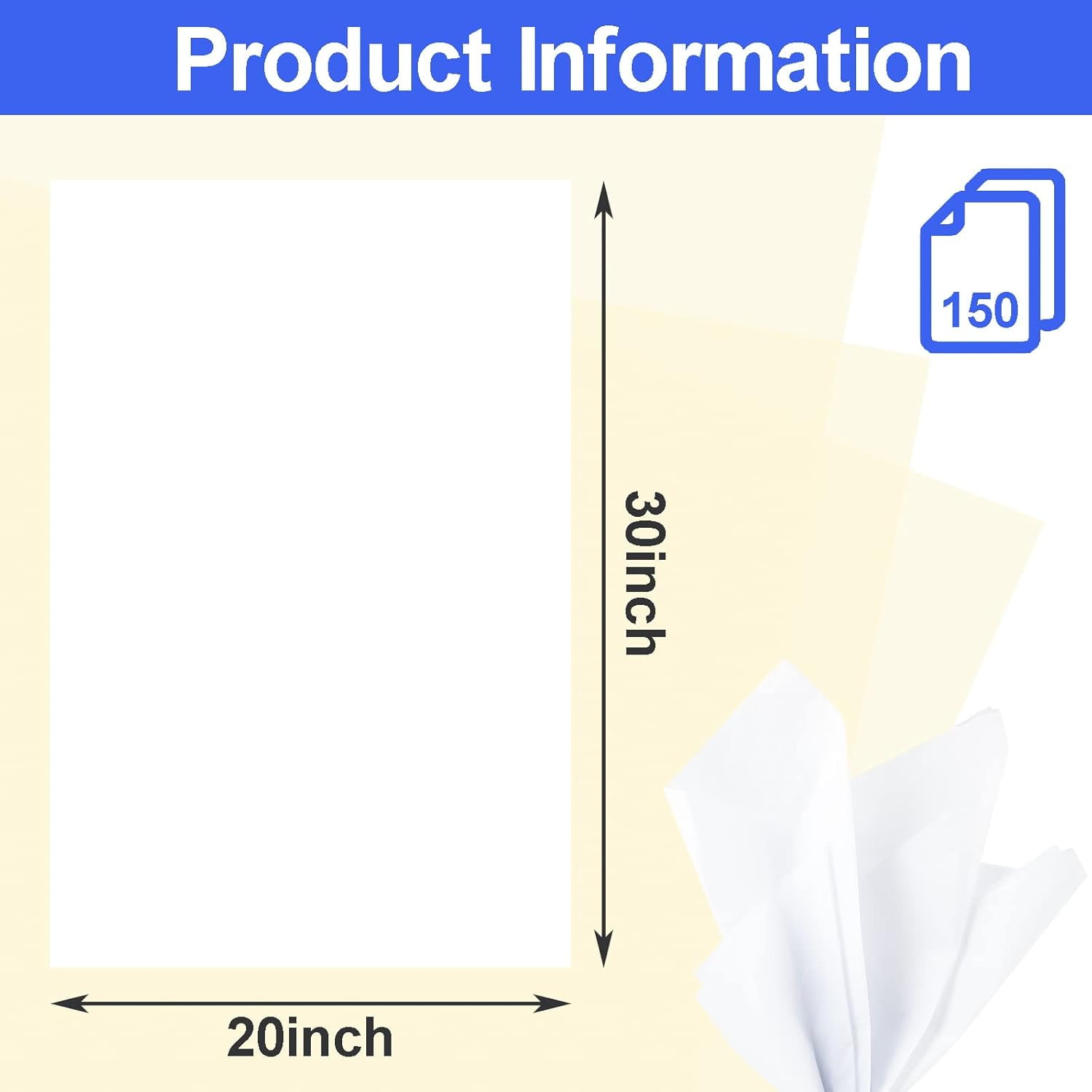 150 Sheets 20" x 30" Acid Free Archival Wrapping Tissue Paper, White ...