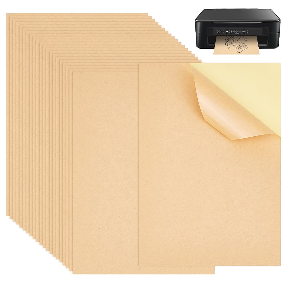 150 Sheets A5 Self-Adhesive Kraft Paper Brown Printable Sticker Kraft ...
