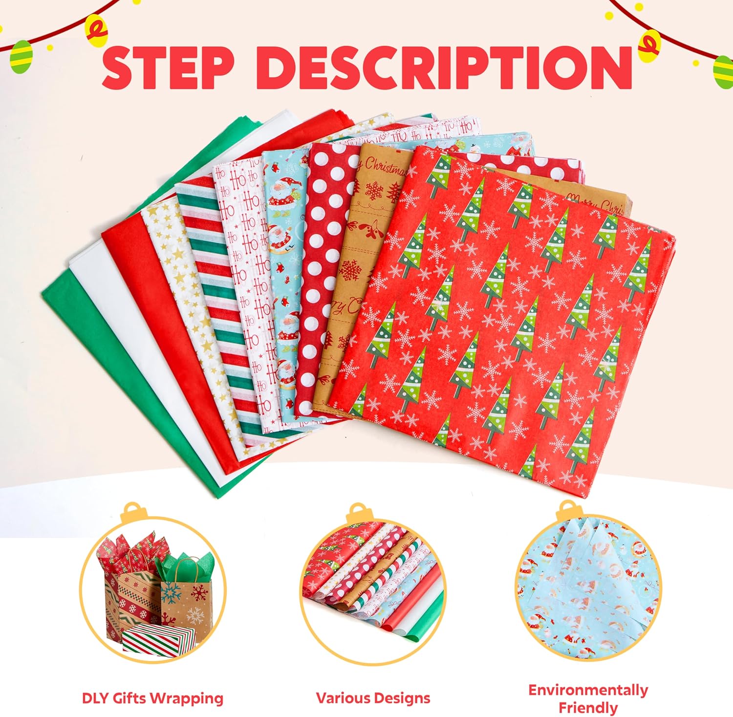 150 Sheets Christmas Tissue Paper Assorted Design; Easy and Fast Gift ...