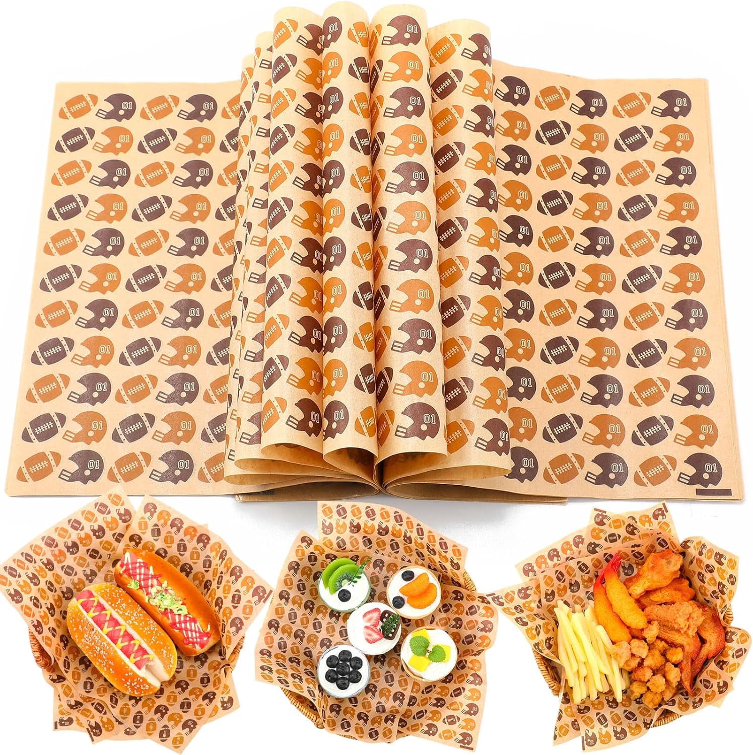 150 Sheets Football Deli Wax Paper Sheets for Food Tray Basket Liners ...