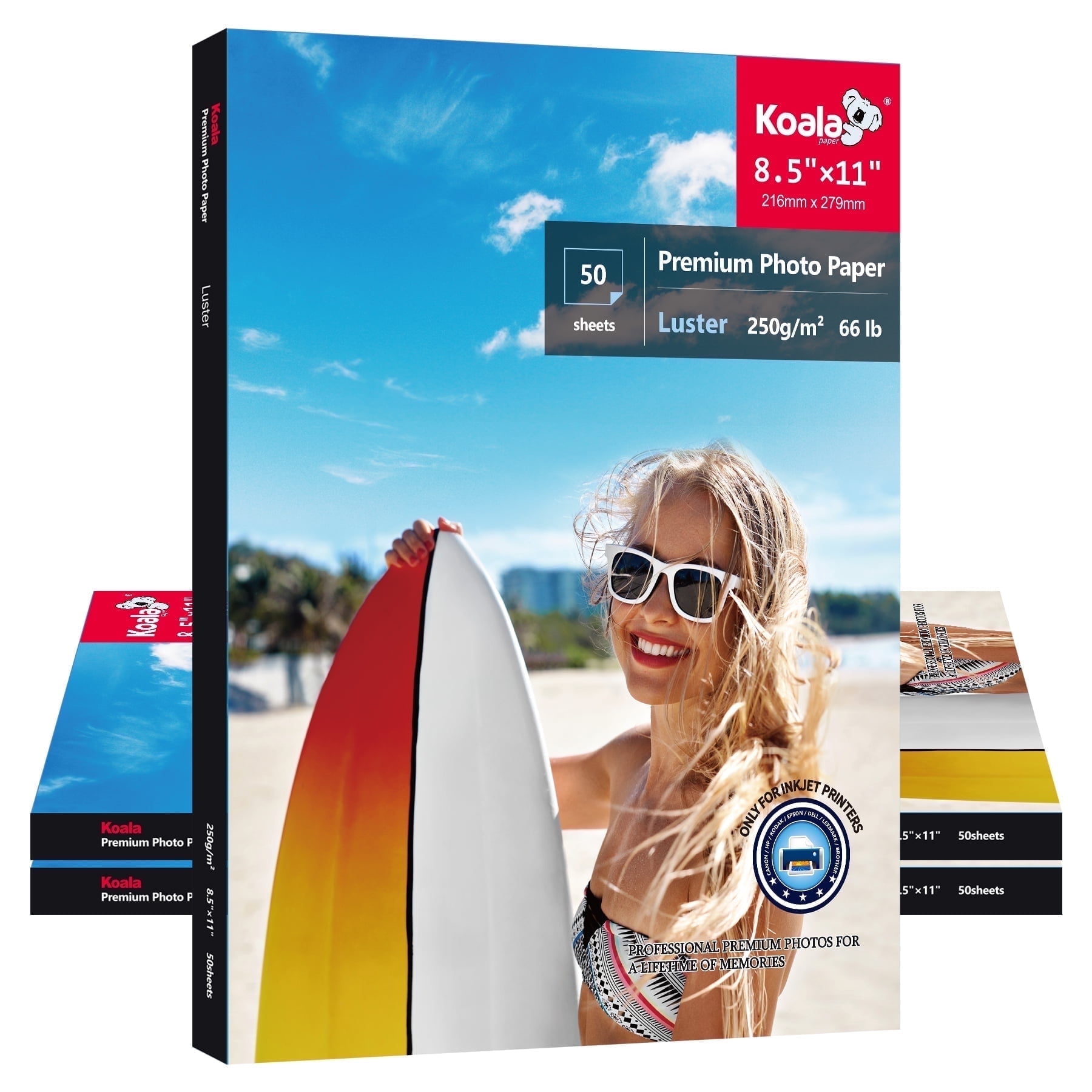 Koala Premium Professional Inkjet Photo Paper, 150 Sheets, 8.5X11 Luster, 66lb / 250gsm, Picture ...