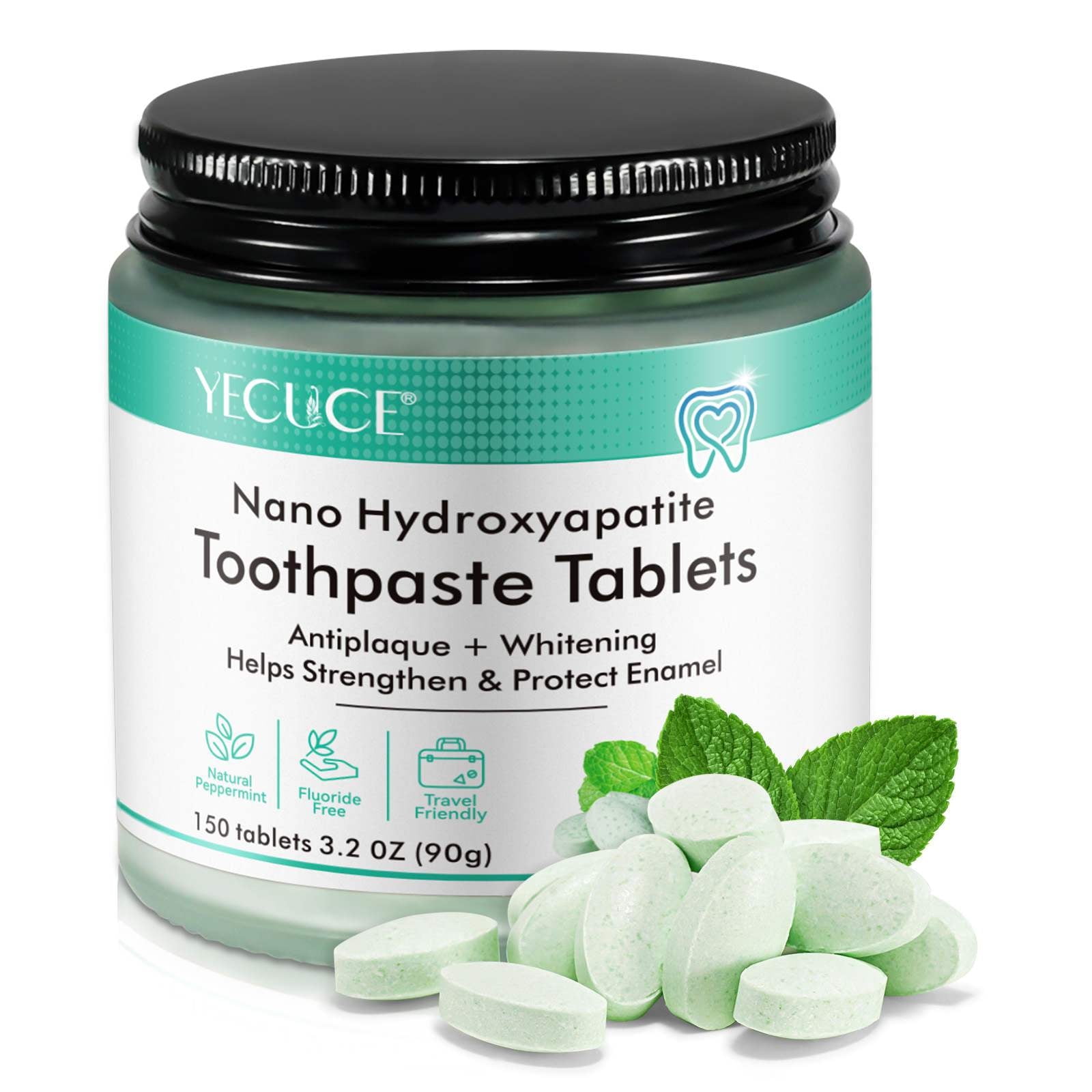 150 Spearmint Tablets Chewable Toothpaste Tablets, Fluoride Free & Eco ...