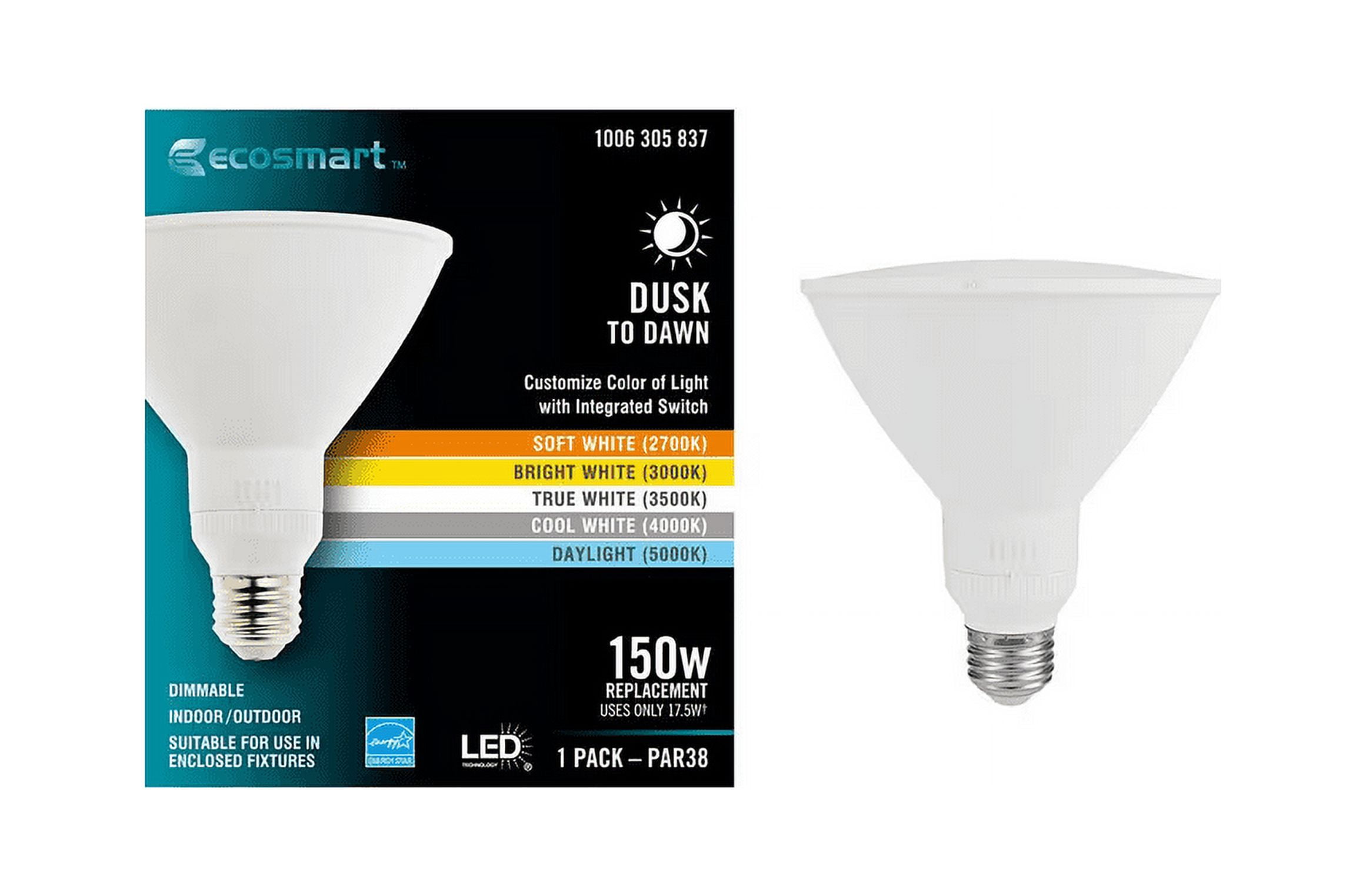 EcoSmart 150W PAR38 Dimmable LED Bulb, Selectable Color, Motion Sensor ...