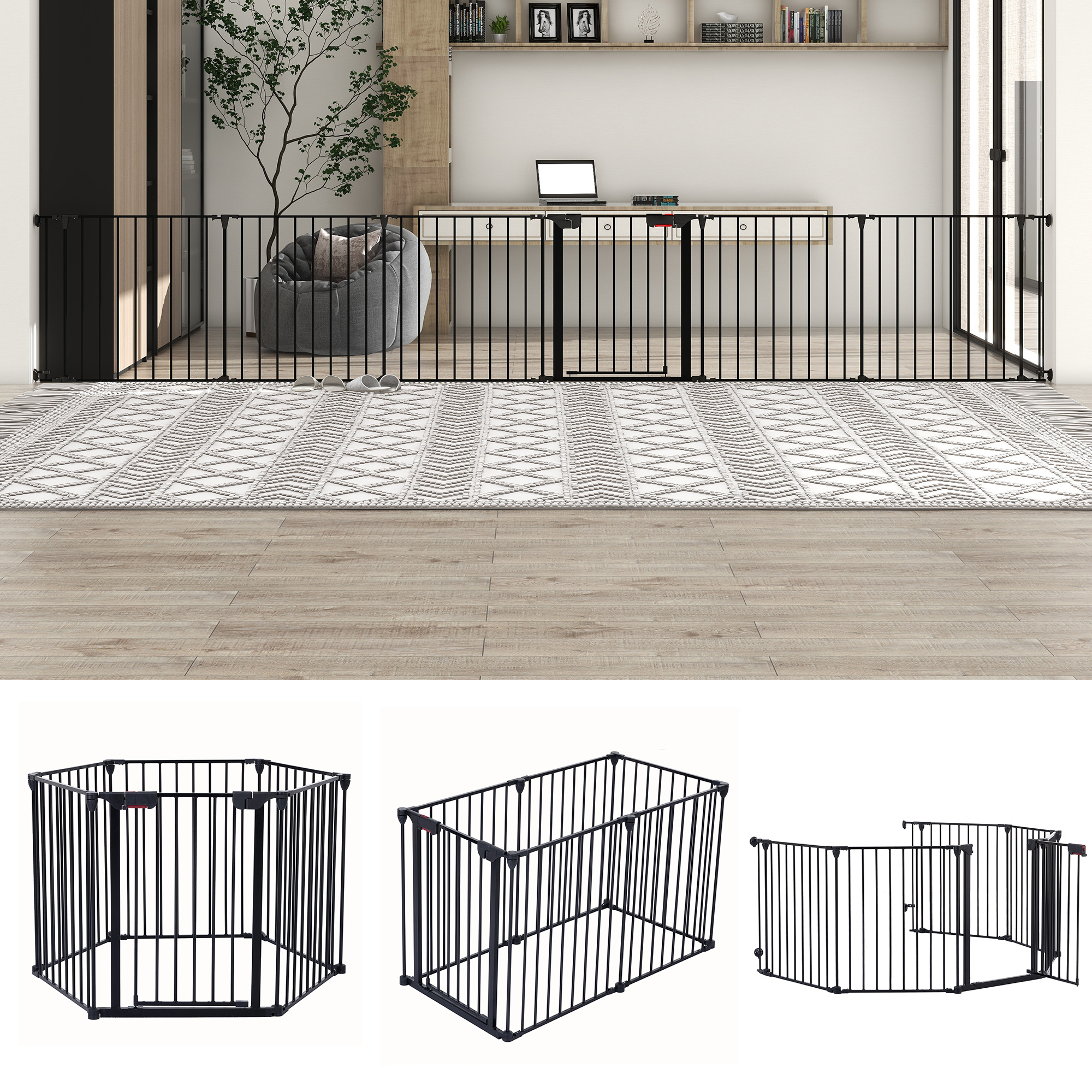 150" Wide Baby Gate Metal Safety Playpen - Fireplace Fence for Kids/Pet ...