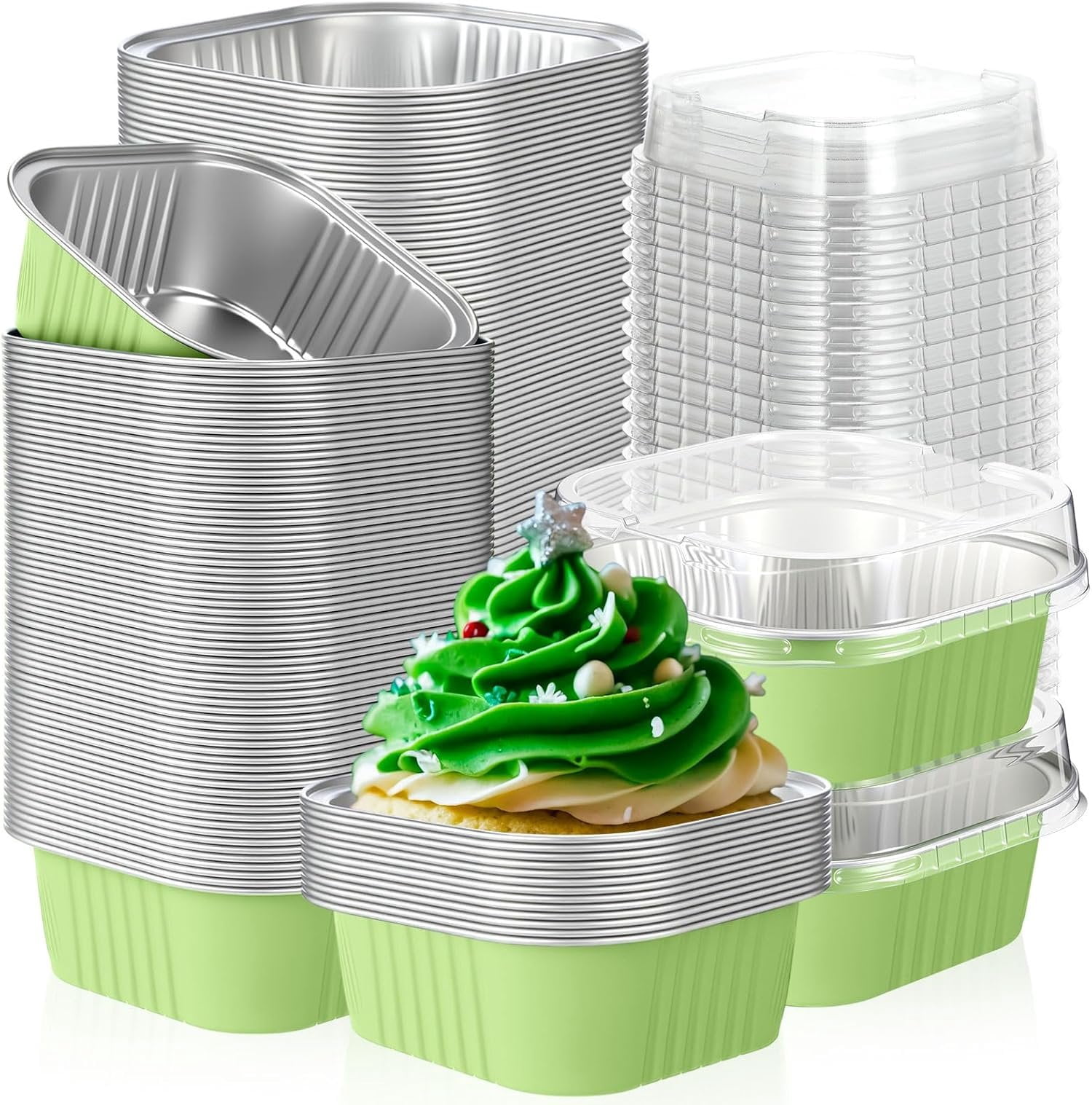 150 count 10 oz Mini Cake Pans with Foil Baking Cup Disposable Square 4 ...